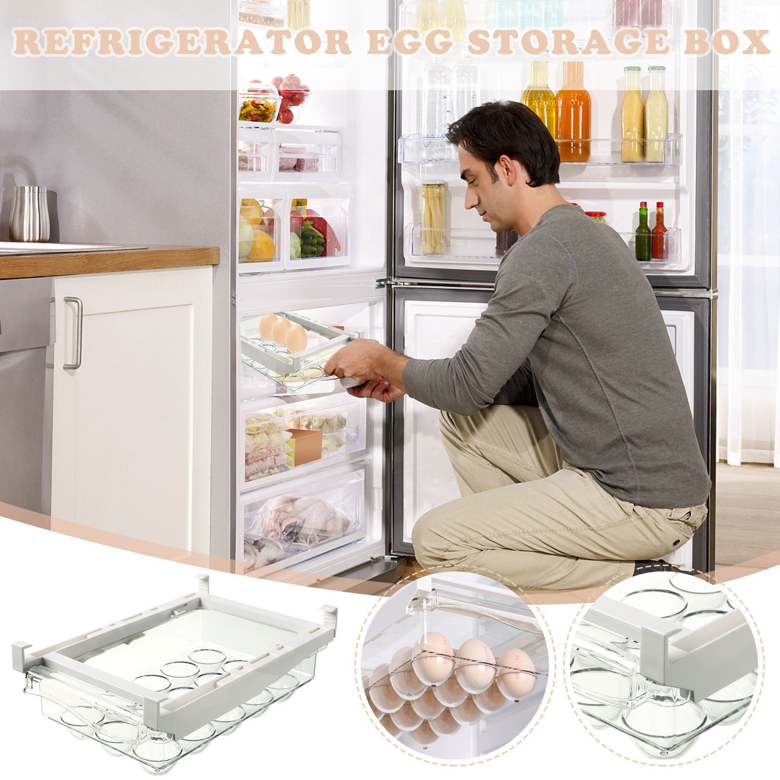 JWshufel Egg Carton Refrigerator Organizer Box BPA Free Clear Storage ...