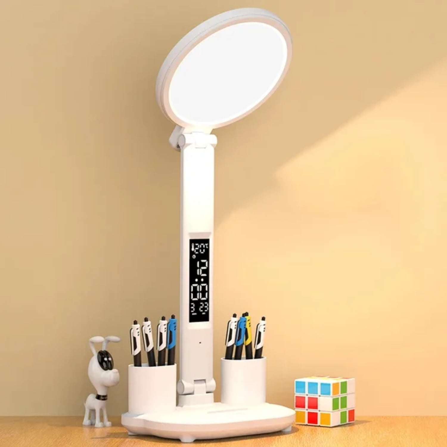 JX 2025 Clock Table Lamp Fan Light Foldable Reading Eye Protection ...
