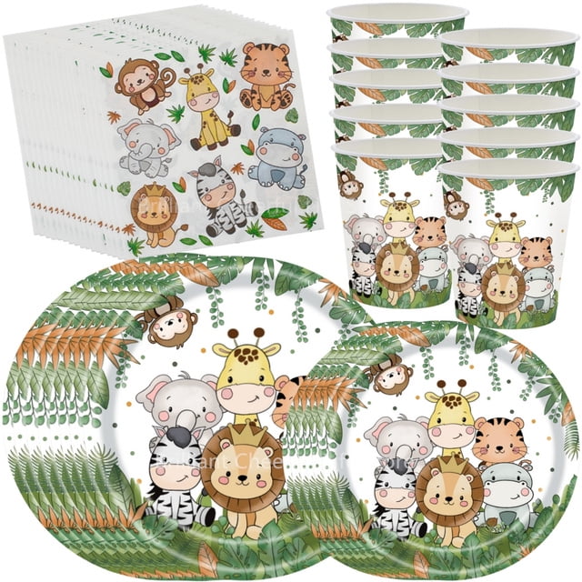 JX 2025 Jungle Safari Party Decorations Pink Animal Print Tableware Set Paper Cup Plate Napkins ...