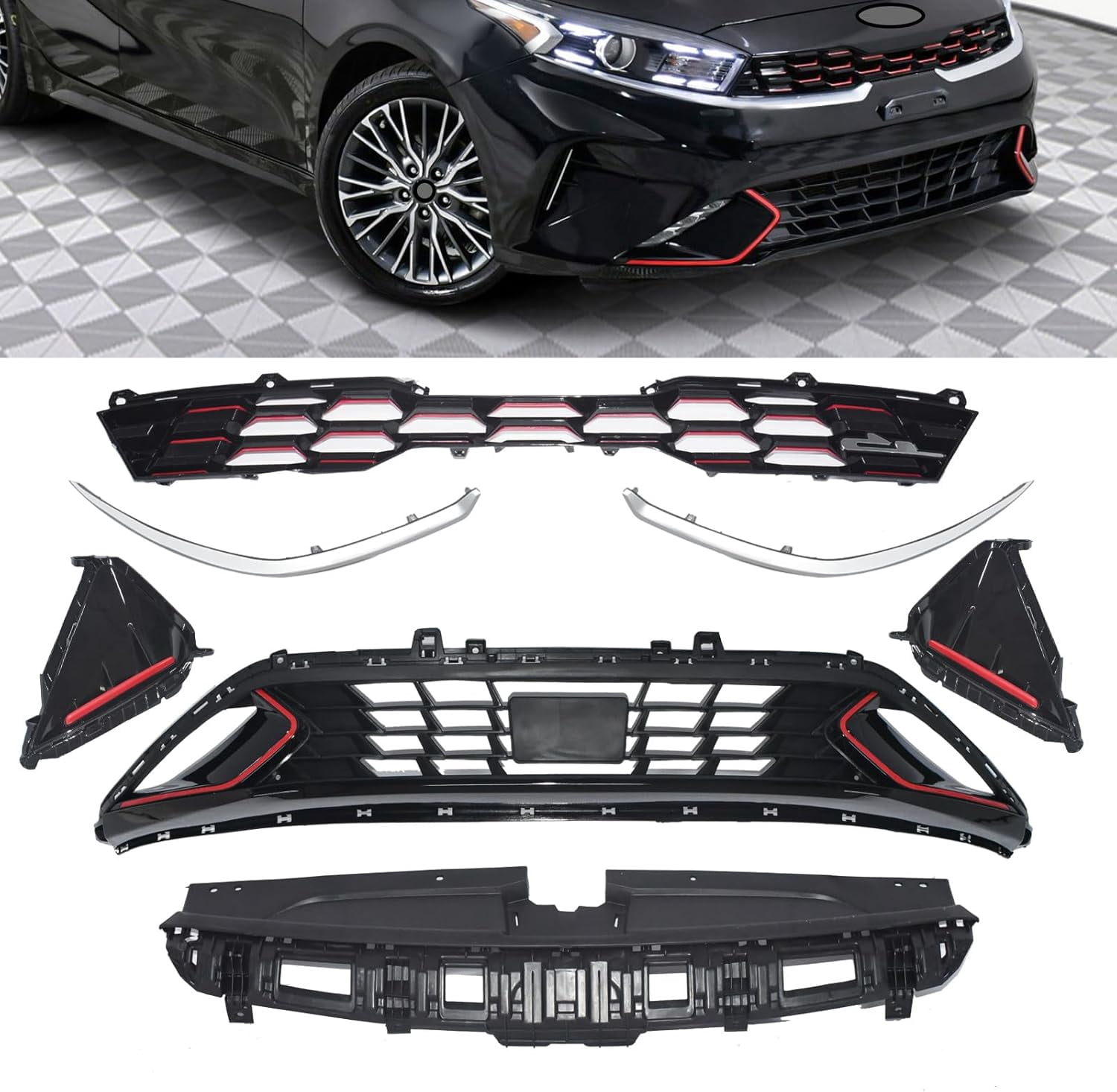 JX RACING Front Upper/Lower Grille with Bumper Molding Trim Compatible ...