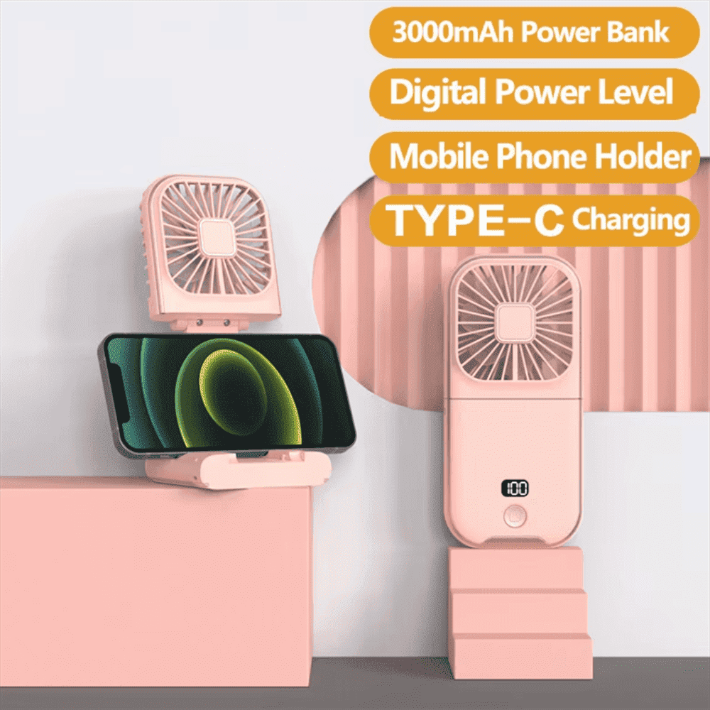 JXJP 3000mAh Battery Mini Outdoor Handheld 3-Speed Wireless Desktop Air ...