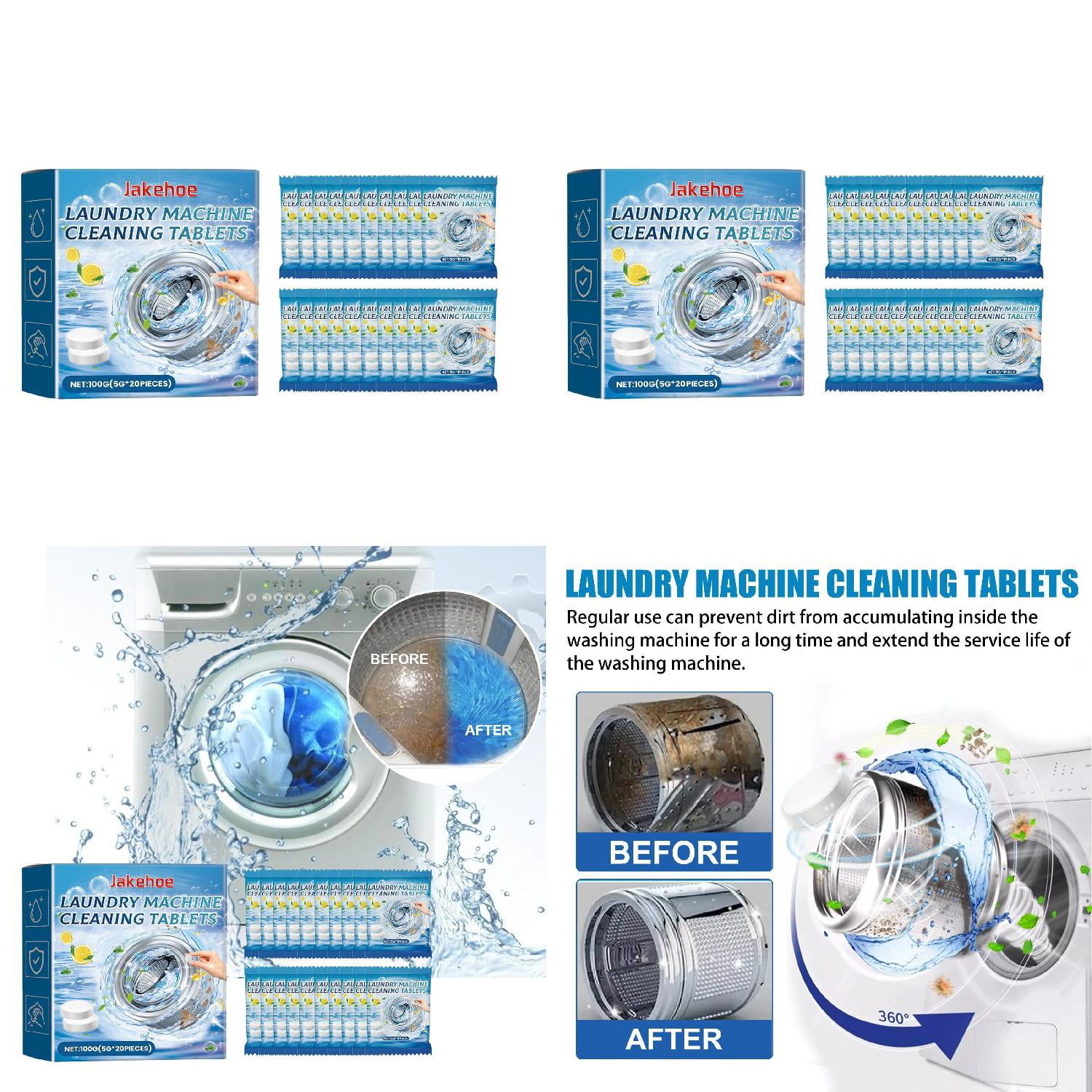 JXJP Washing machine cleaning tablets -50 pieces - All-in-One ...
