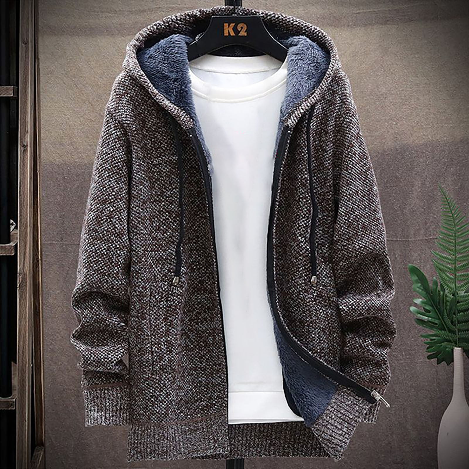 JXMVOJ Mens Fleece Jacket Full Zip Hoodies Sherpa Lined Hooded Jacket ...