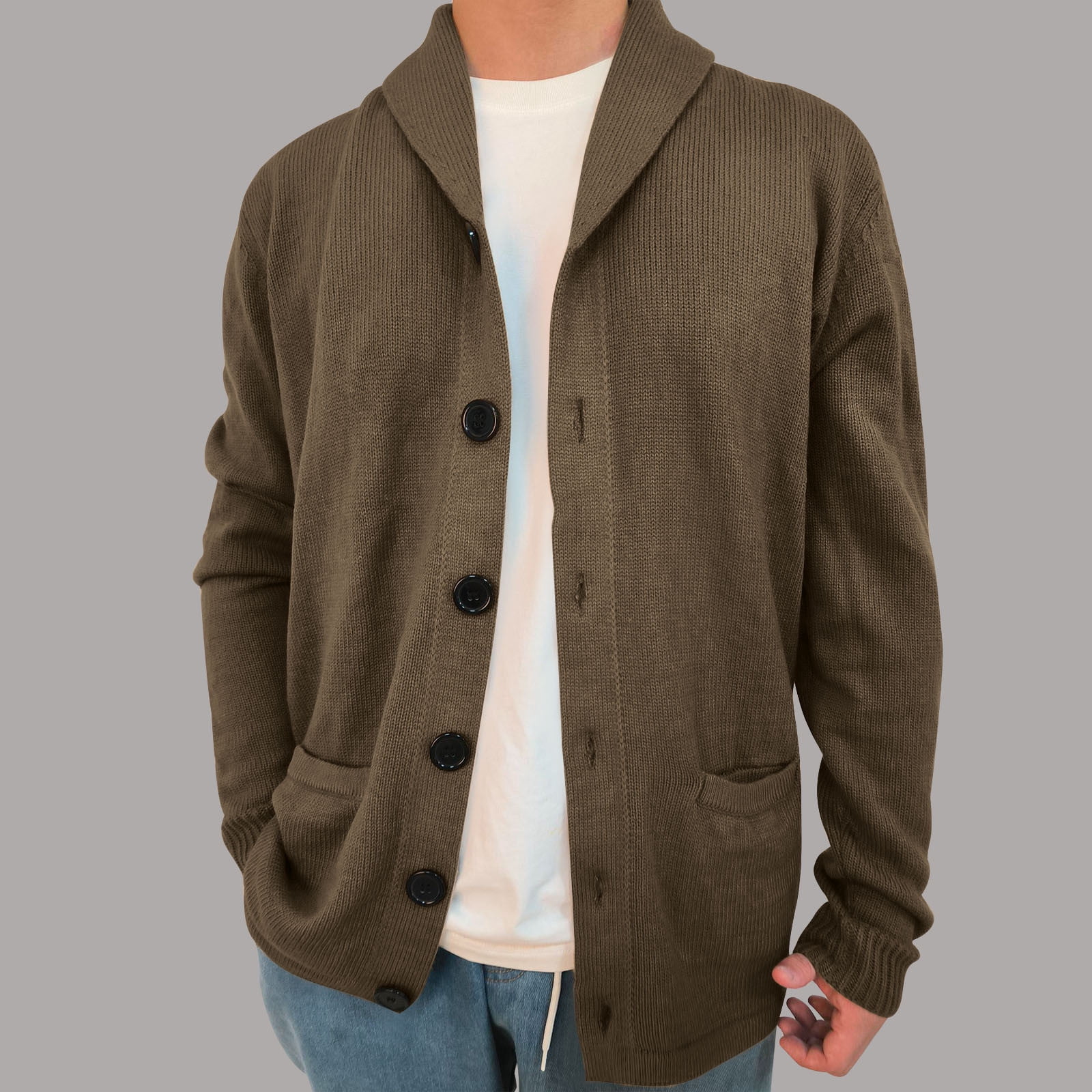 JXMVOJ Mens Shawl Collar Cardigan Sweater Cable Knit Button Down Winter ...