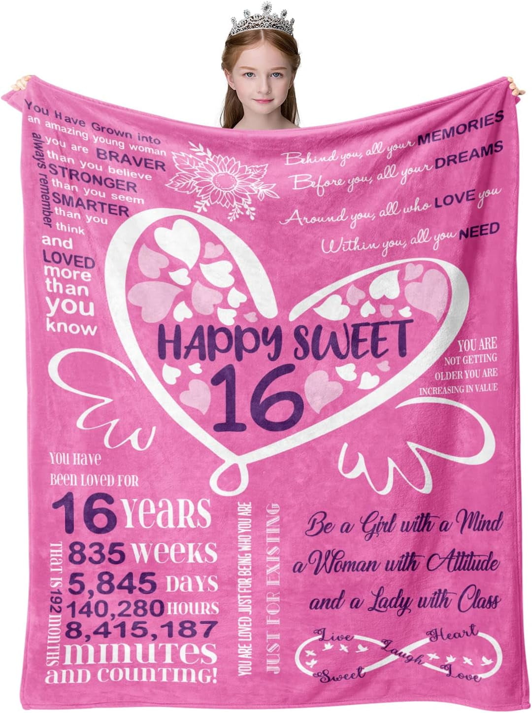 JXNUO 16th Birthday Gifts for Girls, Sweet 16 Gifts for Girls Blanket, 16 Year Old Girl Birthday ...