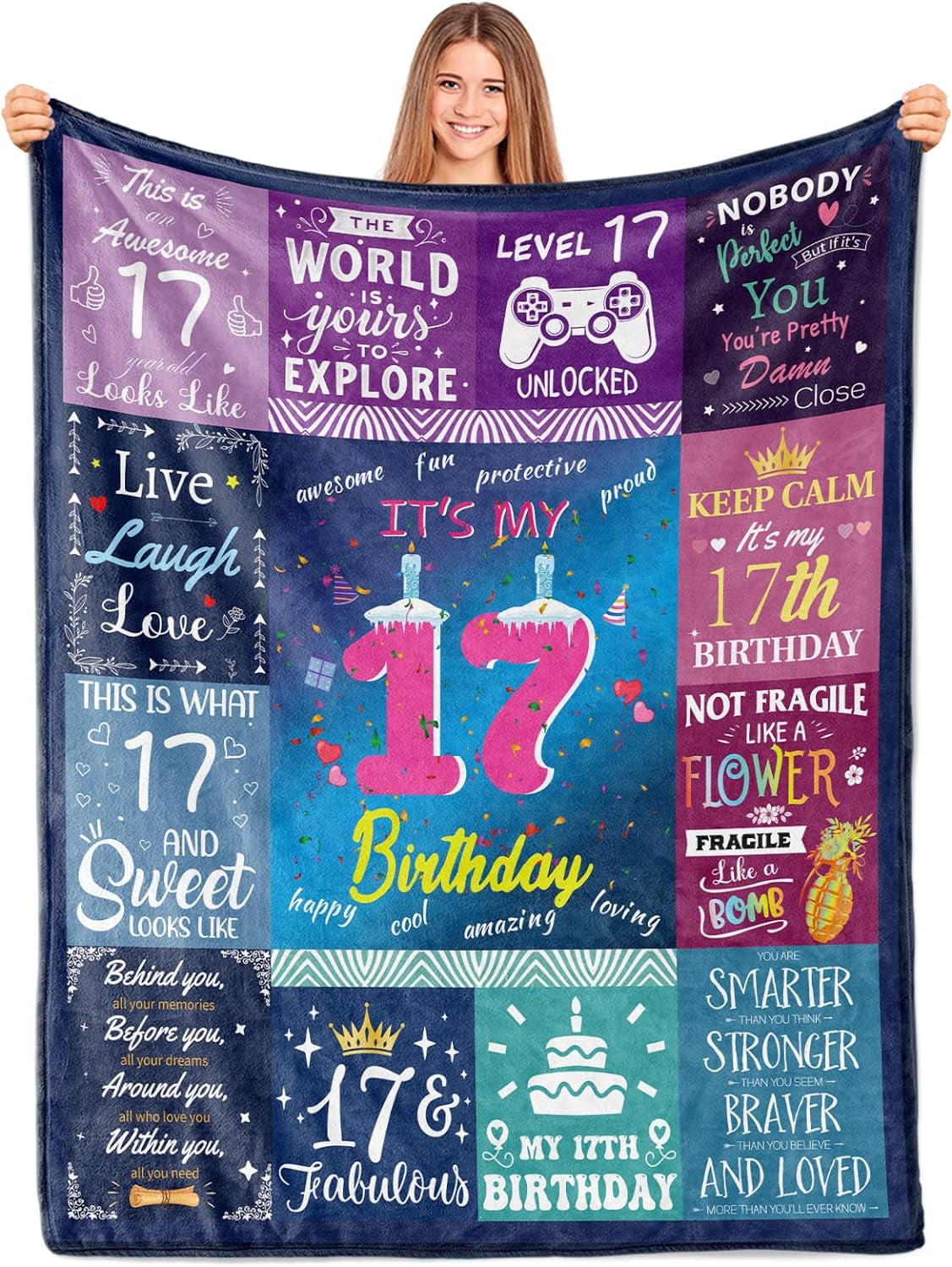 JXNUO 17th Birthday Gifts for Girls Throw Blanket 17 Year Old Girl ...