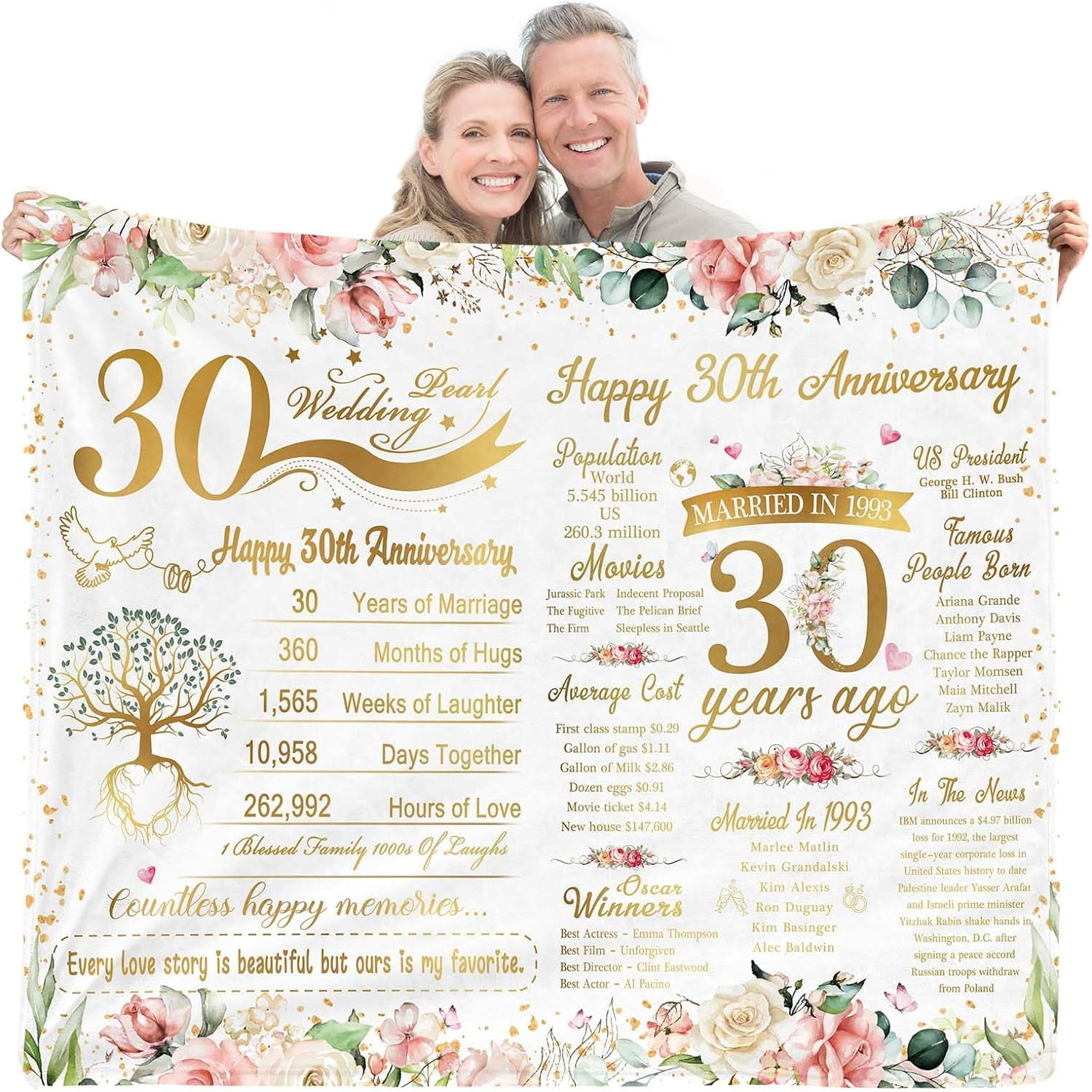 JXNUO 30th Wedding Anniversary Blanket - 30 Years of Marriage Gifts for ...