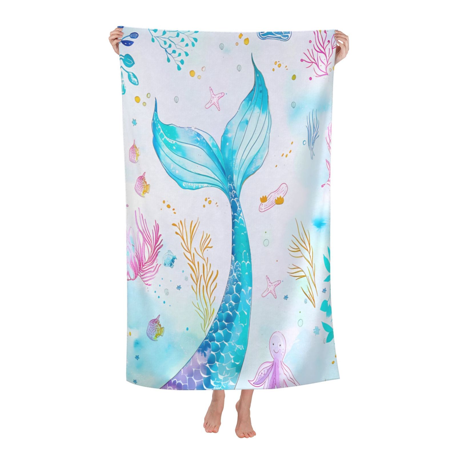 JXNUO Beautiful Mermaid Tail Bath Towel,Polyester Towel Sandproof Beach ...