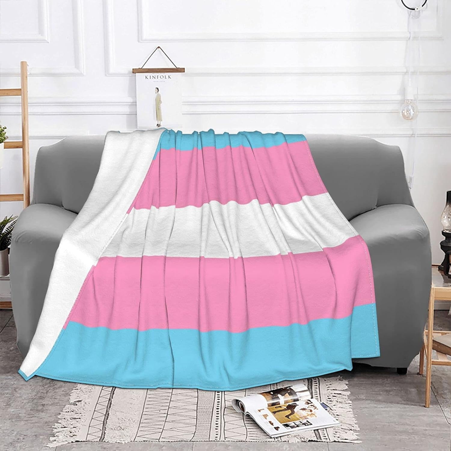 JXNUO Blanket JXNUO Pride Flag Stripe Throw Blankets, Blue Pink White ...
