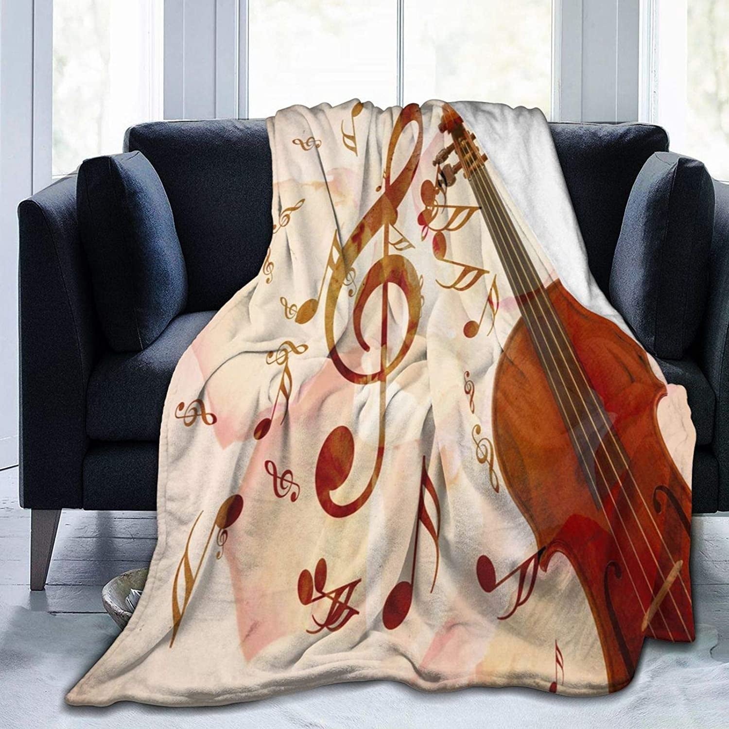 JXNUO Blanket Vintage Music Notes Violin Cozy&Soft Plush Blankets for ...