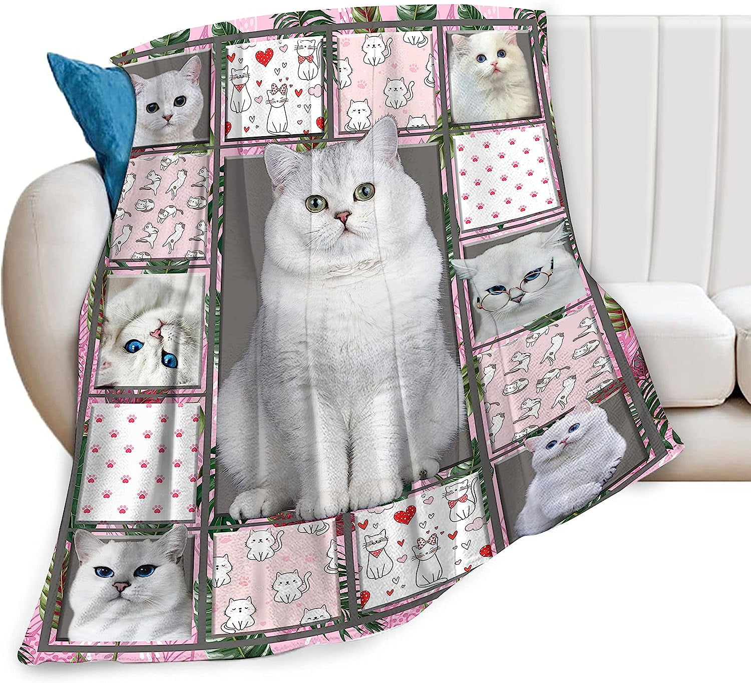 JXNUO Cat Blanket for Cat Lovers Soft Warm Cat Stuff Decor Fleece Throw ...