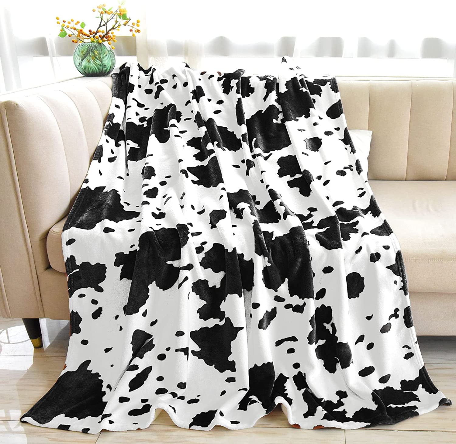 JXNUO Cow Print Blanket Soft Fleece Throw Blankets with Cow Print for ...