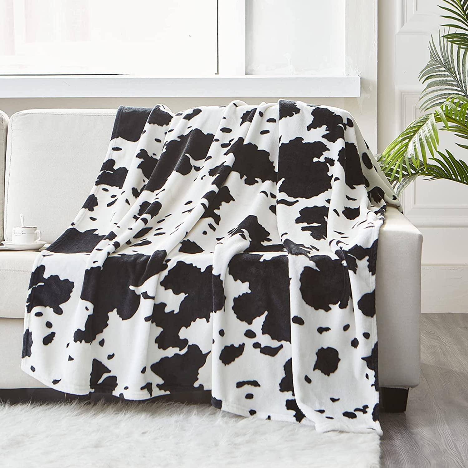 JXNUO Cow Print Blanket Soft Fleece Throw Blankets with Cow Print for ...
