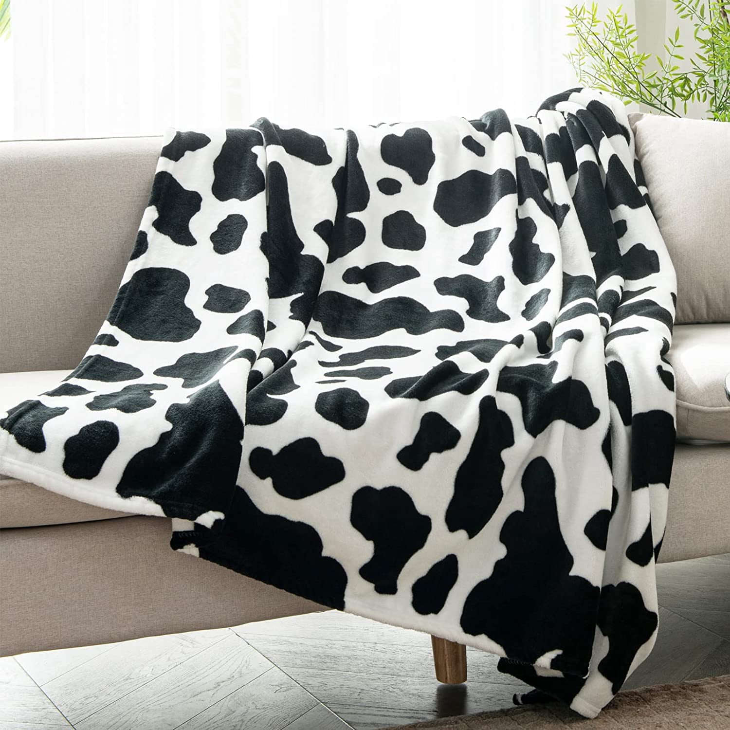 JXNUO Cow Print Blanket Soft Fleece Throw Blankets with Cow Print for ...