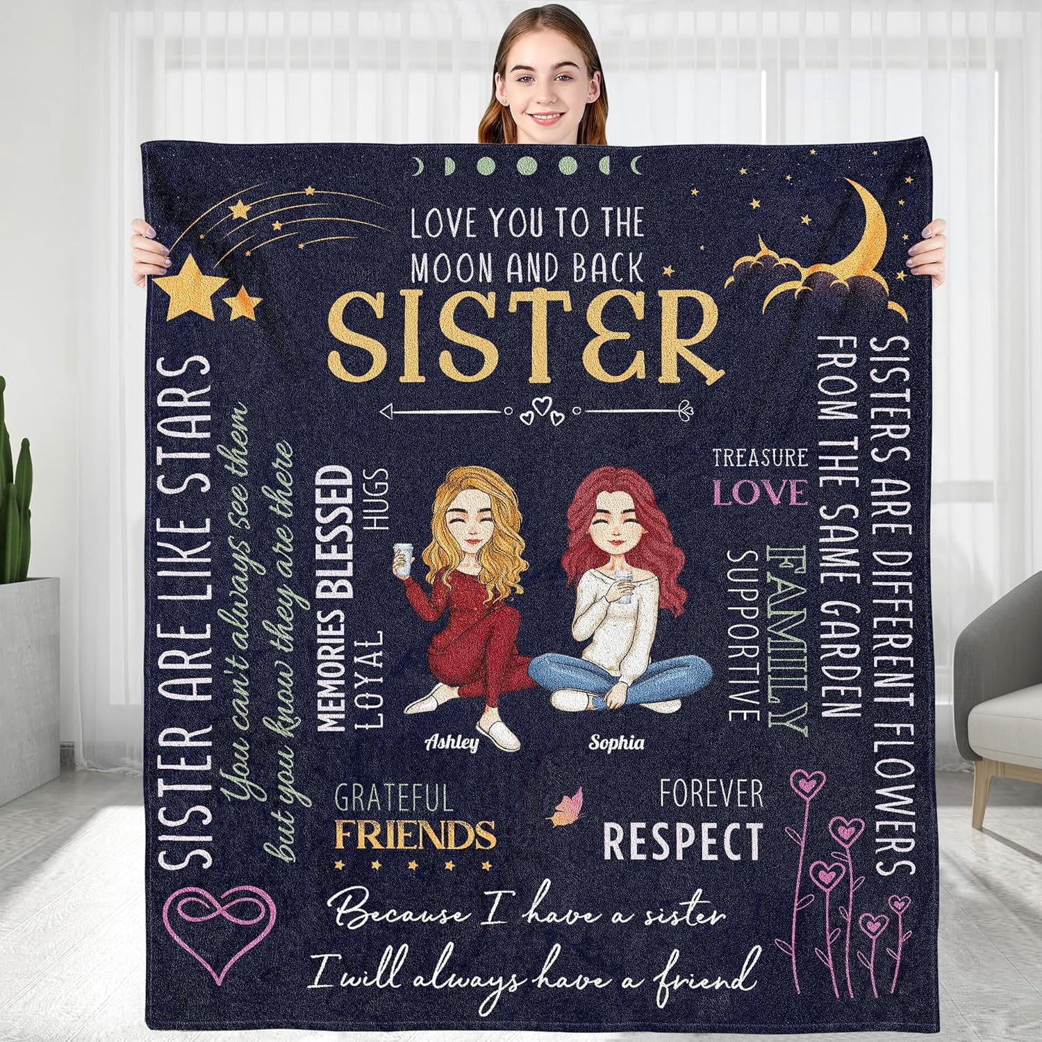 JXNUO Customized Sister Blanket with Hairstyle Name Change, to My ...