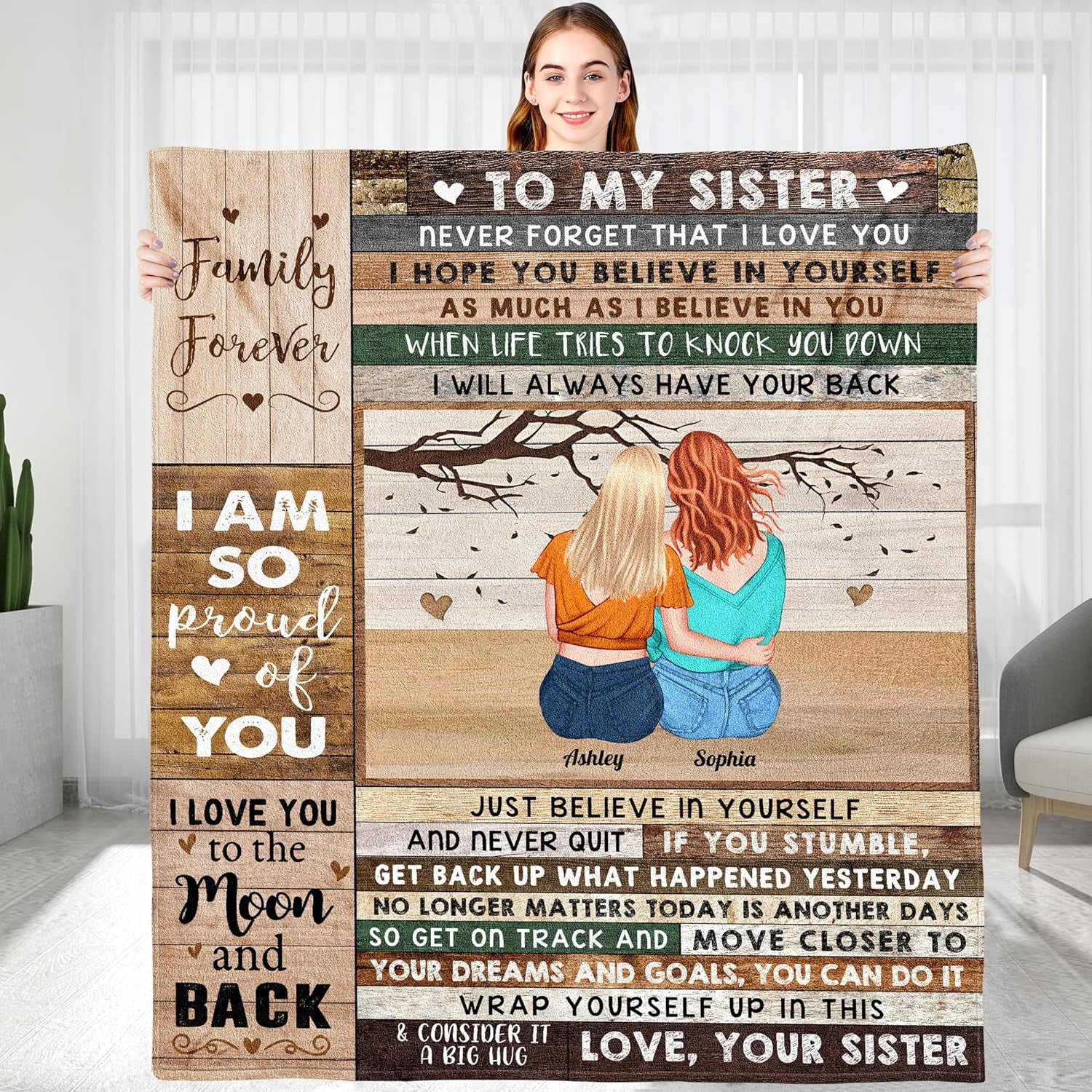 JXNUO Customized Sister Blanket with Hairstyle Name Change, to My ...