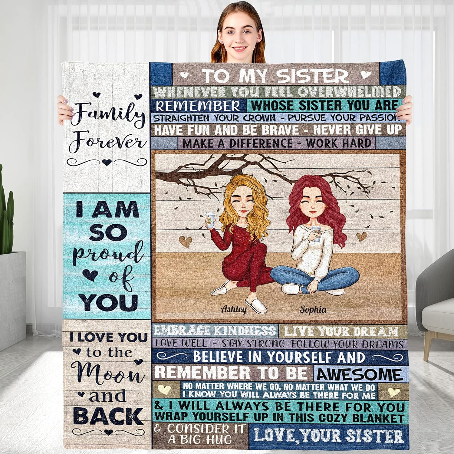 JXNUO Customized Sister Blanket with Hairstyle Name Change, to My ...