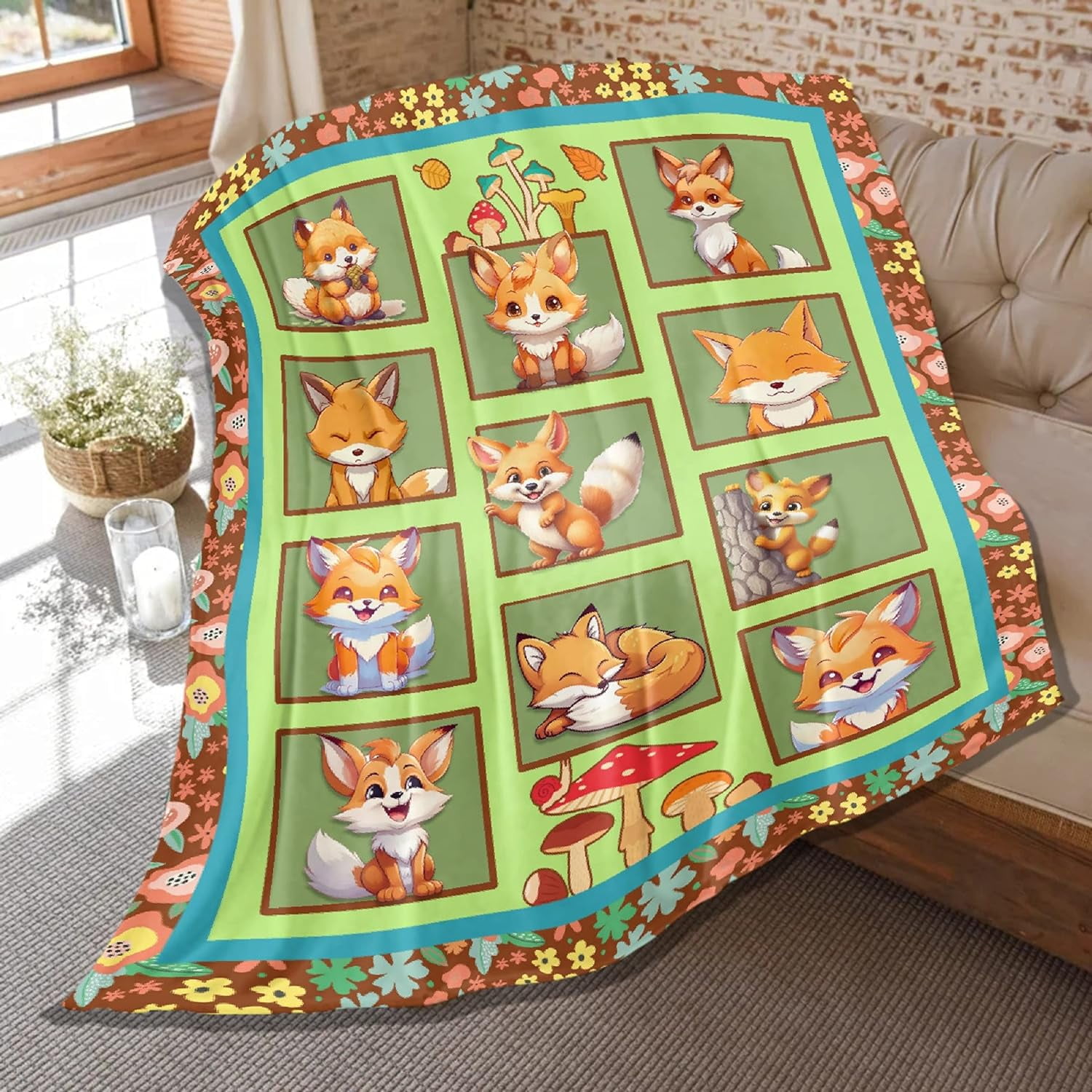 JXNUO Cute Foxes Blanket,Plush Fox Gifts,Soft Lightweight Flannel ...