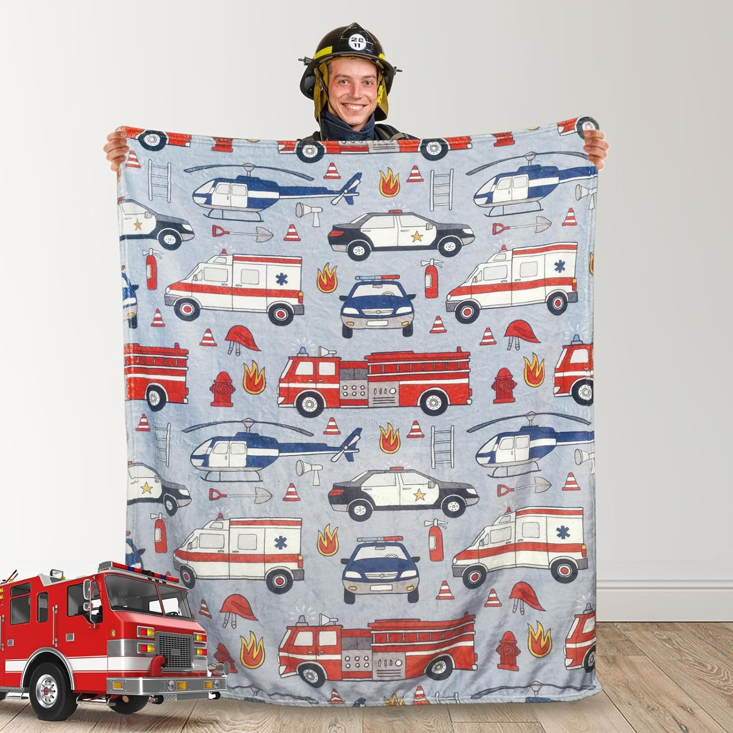 JXNUO Fire Truck Blanket, Ambulance Police Car Blanket for Boys, Soft ...