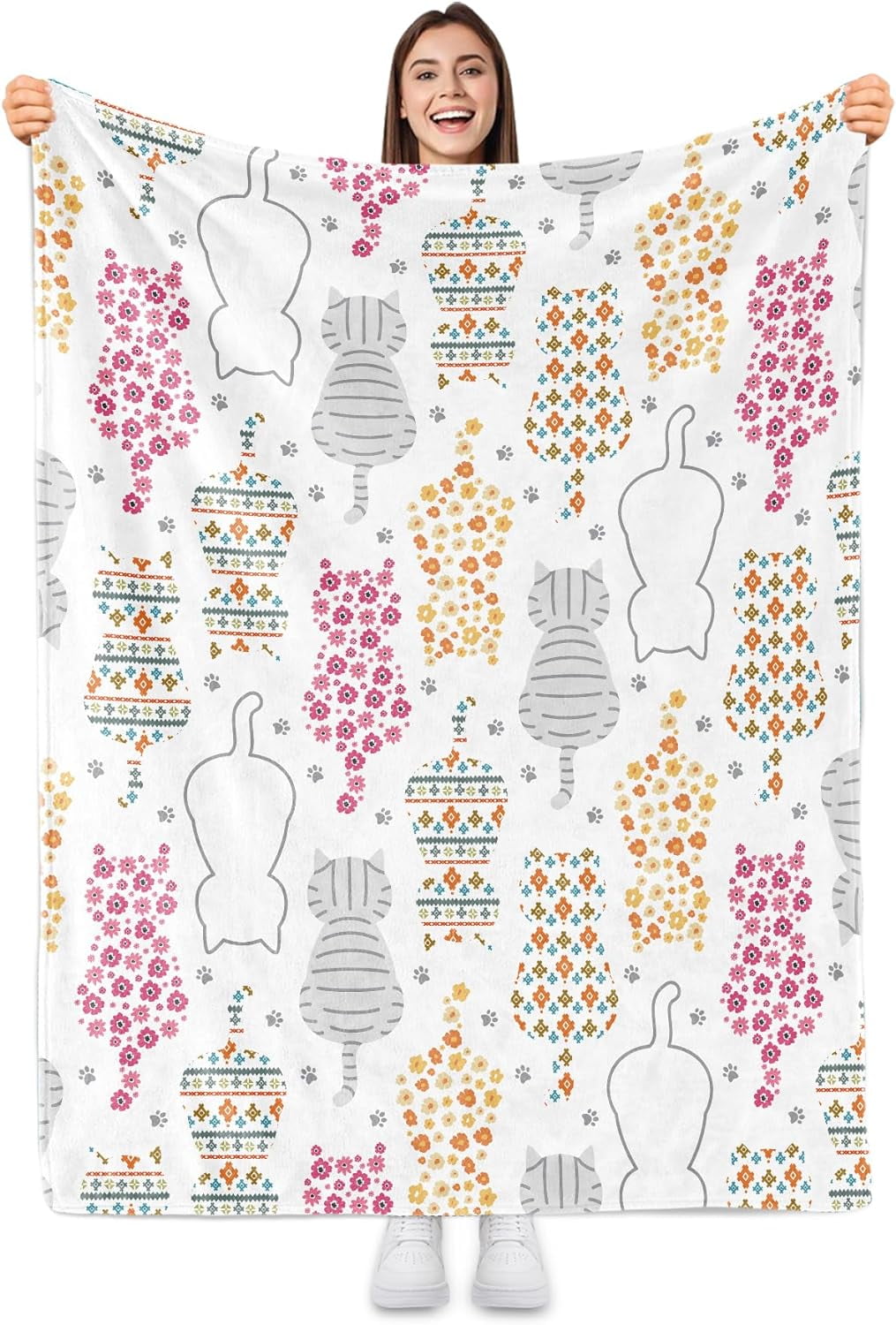 JXNUO Floral Cat Blanket, Warm Blanket Gift for Flower Cat Lovers, Soft ...
