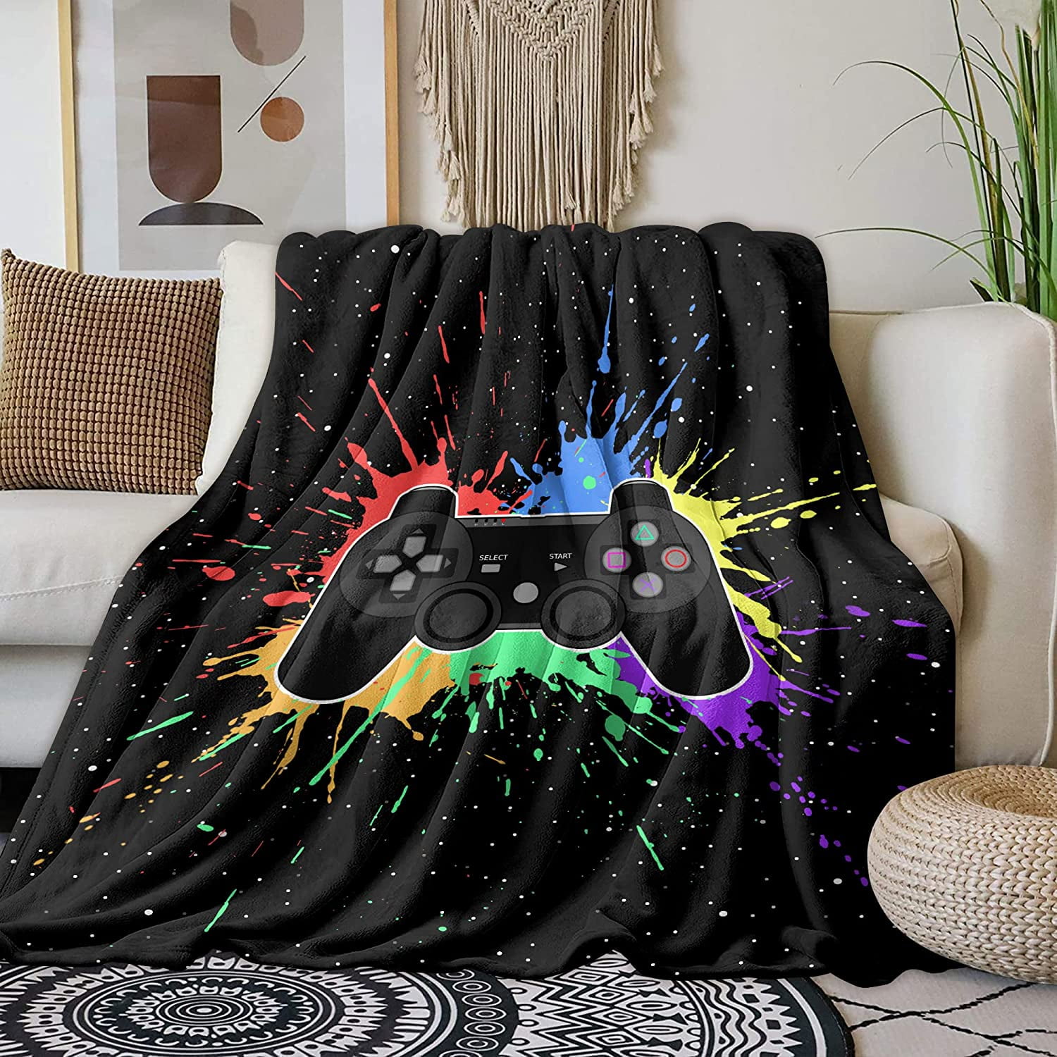JXNUO Gamer Blanket Video Game Themed Blankets Soft Warm Gamer Bedding ...