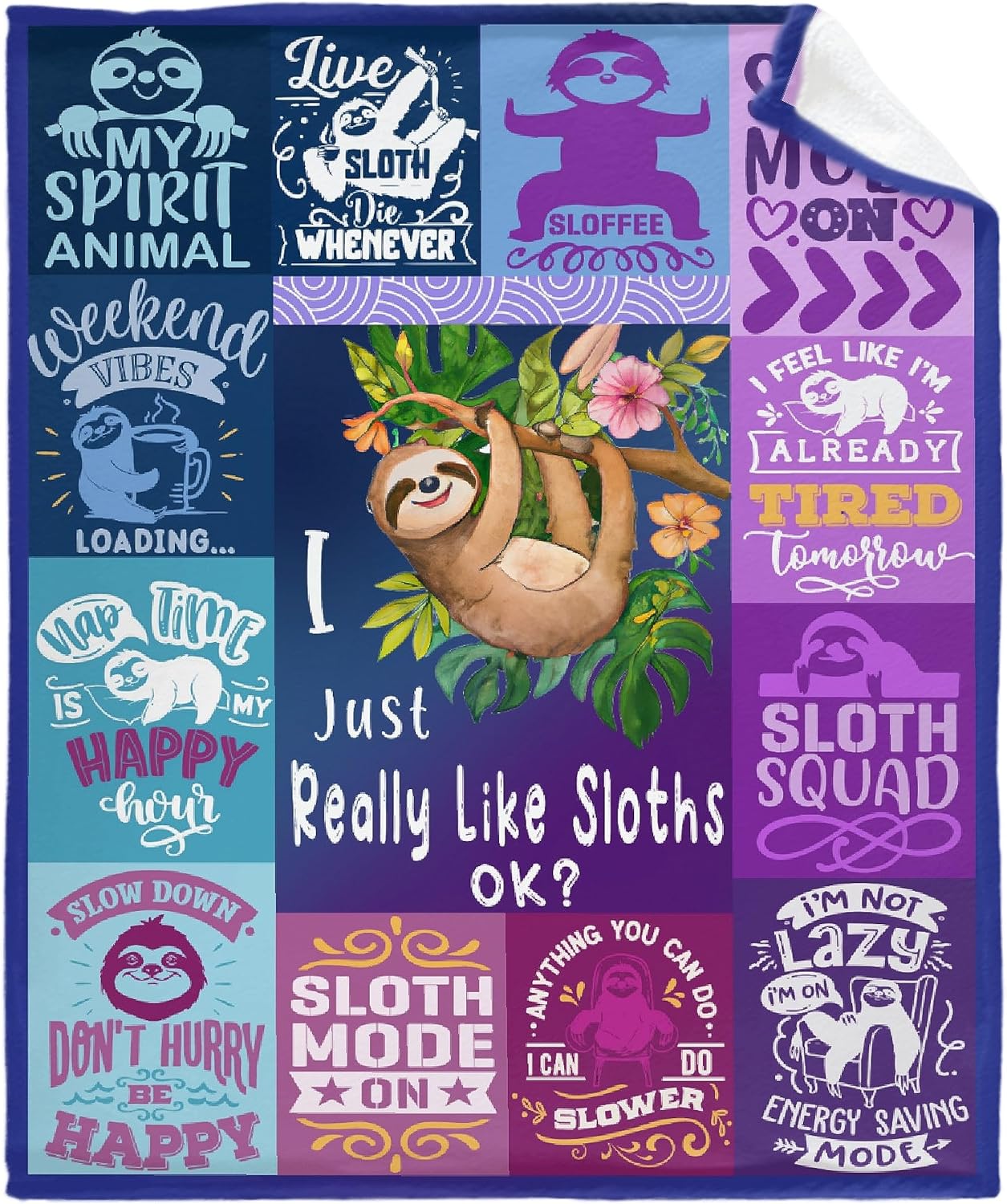 JXNUO I Just Really Like Sloths Ok Blanket Throw Fleece Soft Cozy Fuzzy ...