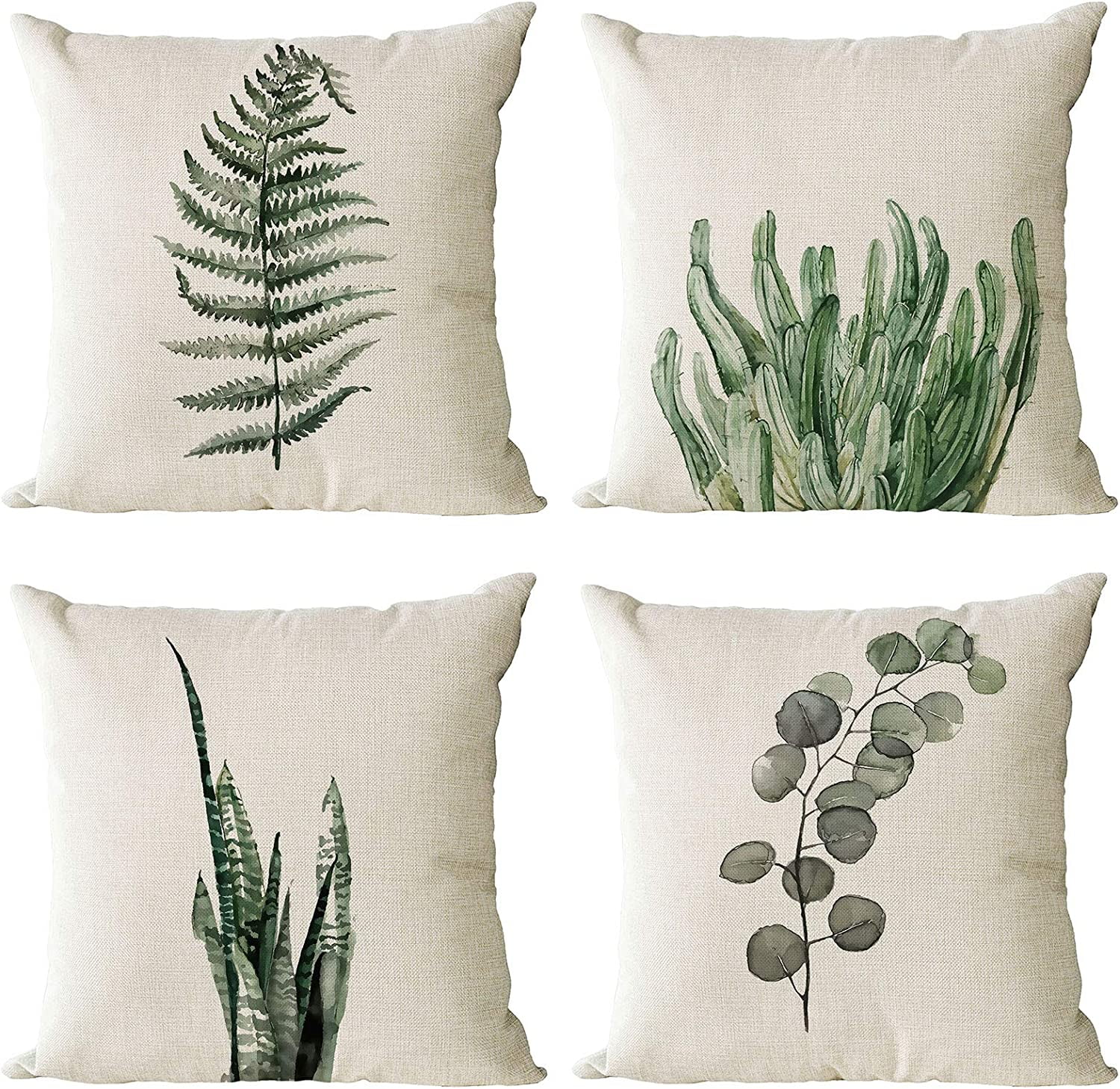 JXNUO Living Green Plants Decorative Throw Pillow Covers Linen Square Pillow Cases Outdoor Sofa ...