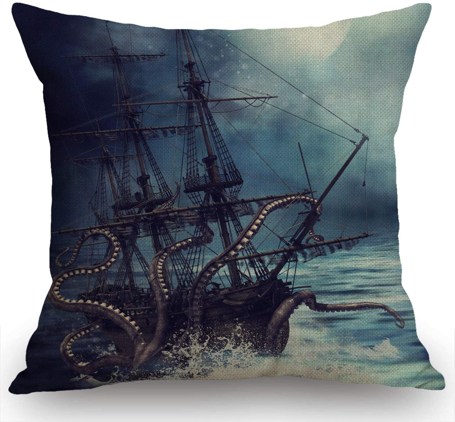JXNUO Pirate Ship Octopus Throw Pillow Cover Cushion Case for Home ...