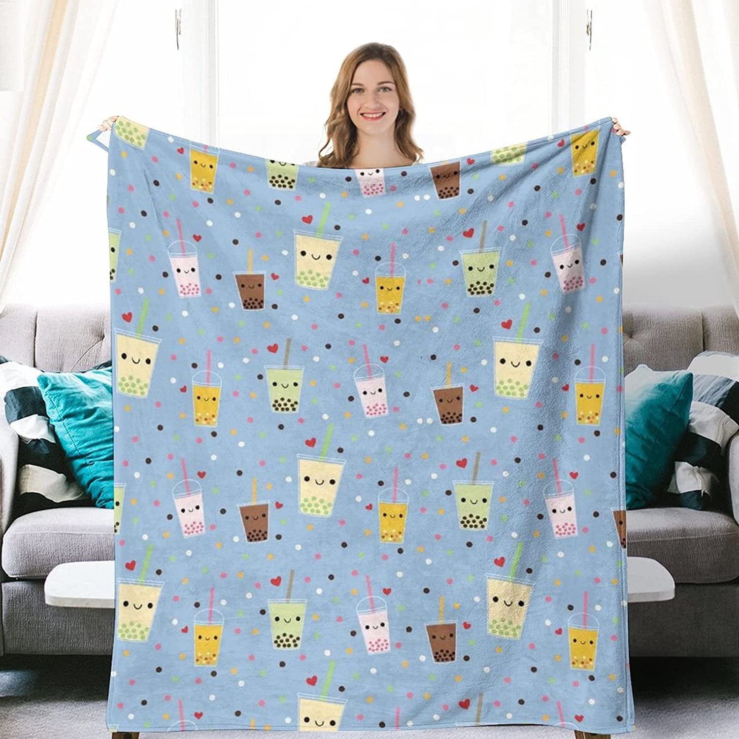 JXNUO Plush Throw Blanket Happy Tea Thick Fleece Carpet Office Lounging ...