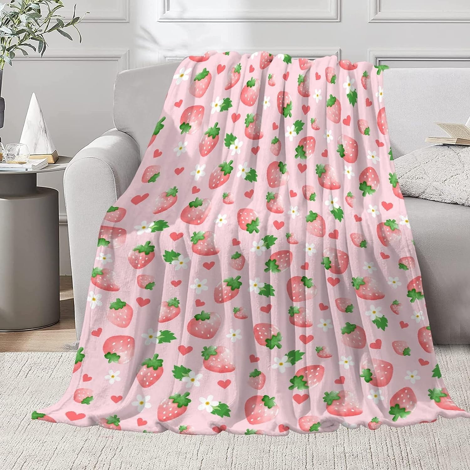 JXNUO Strawberry Blanket | Plush Cozy Strawberry Flower Throw Blanket ...