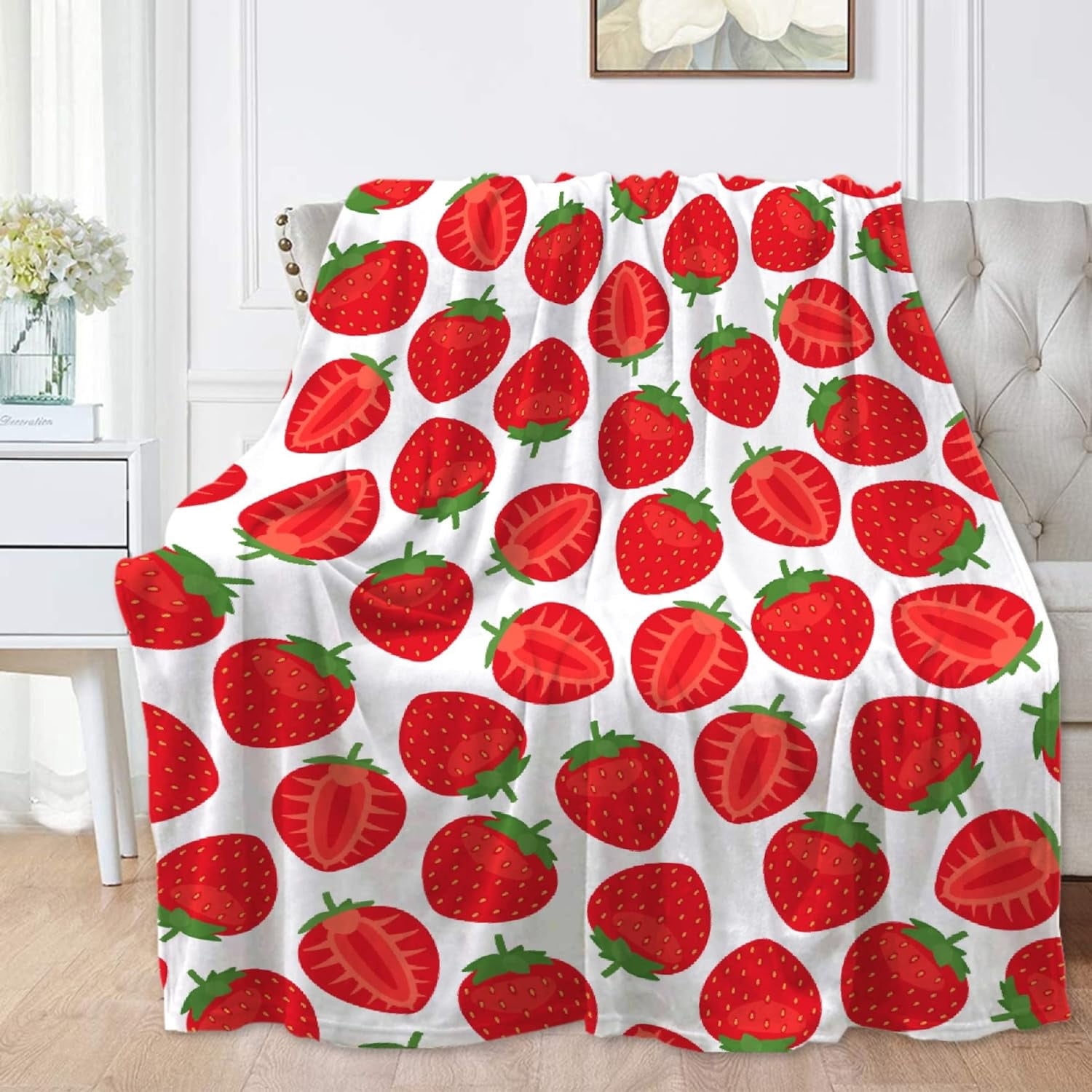 JXNUO Strawberry Cherry Pattern Flannel Throw Blanket Soft Warm Cute ...