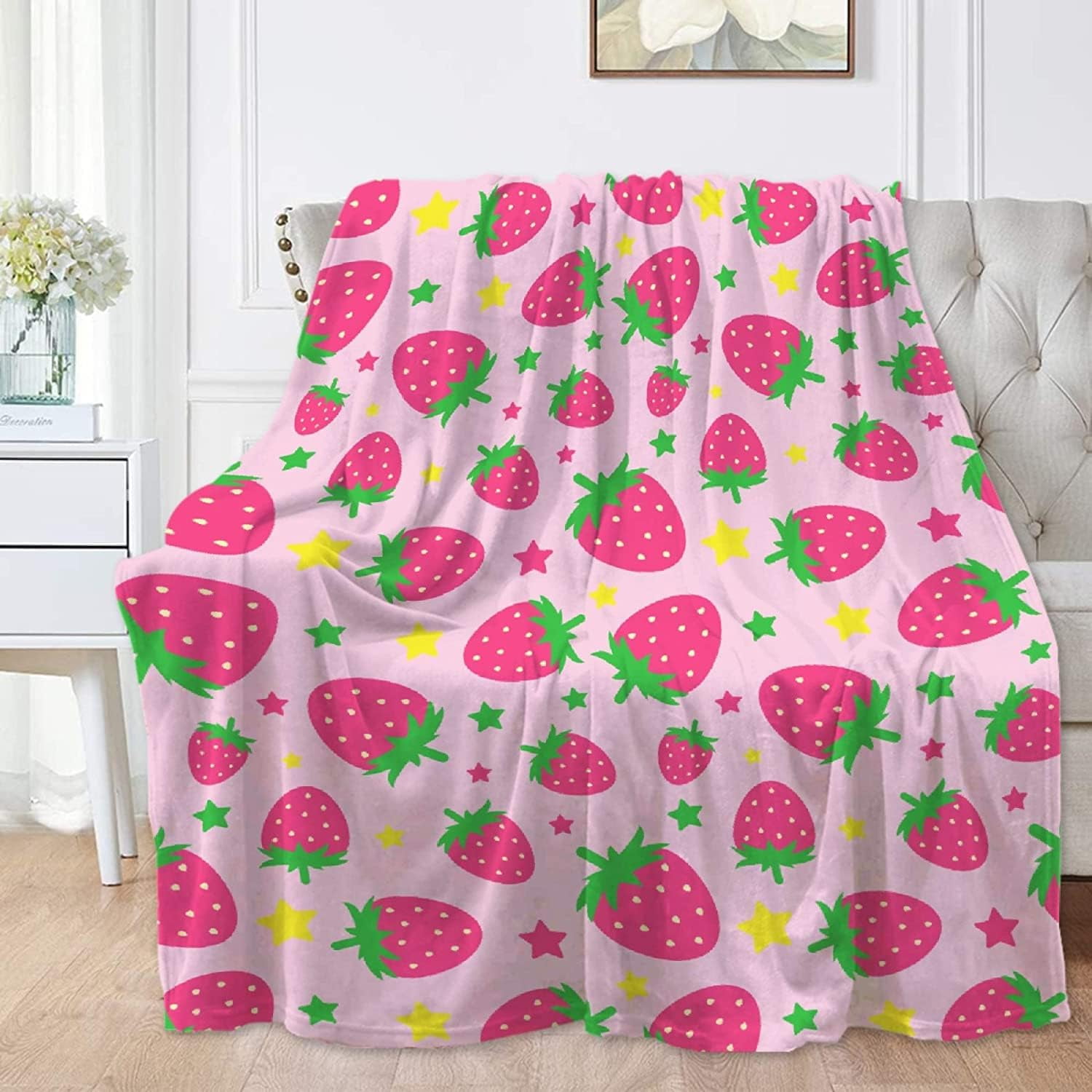 JXNUO Strawberry Cherry Pattern Flannel Throw Blanket Soft Warm Cute ...