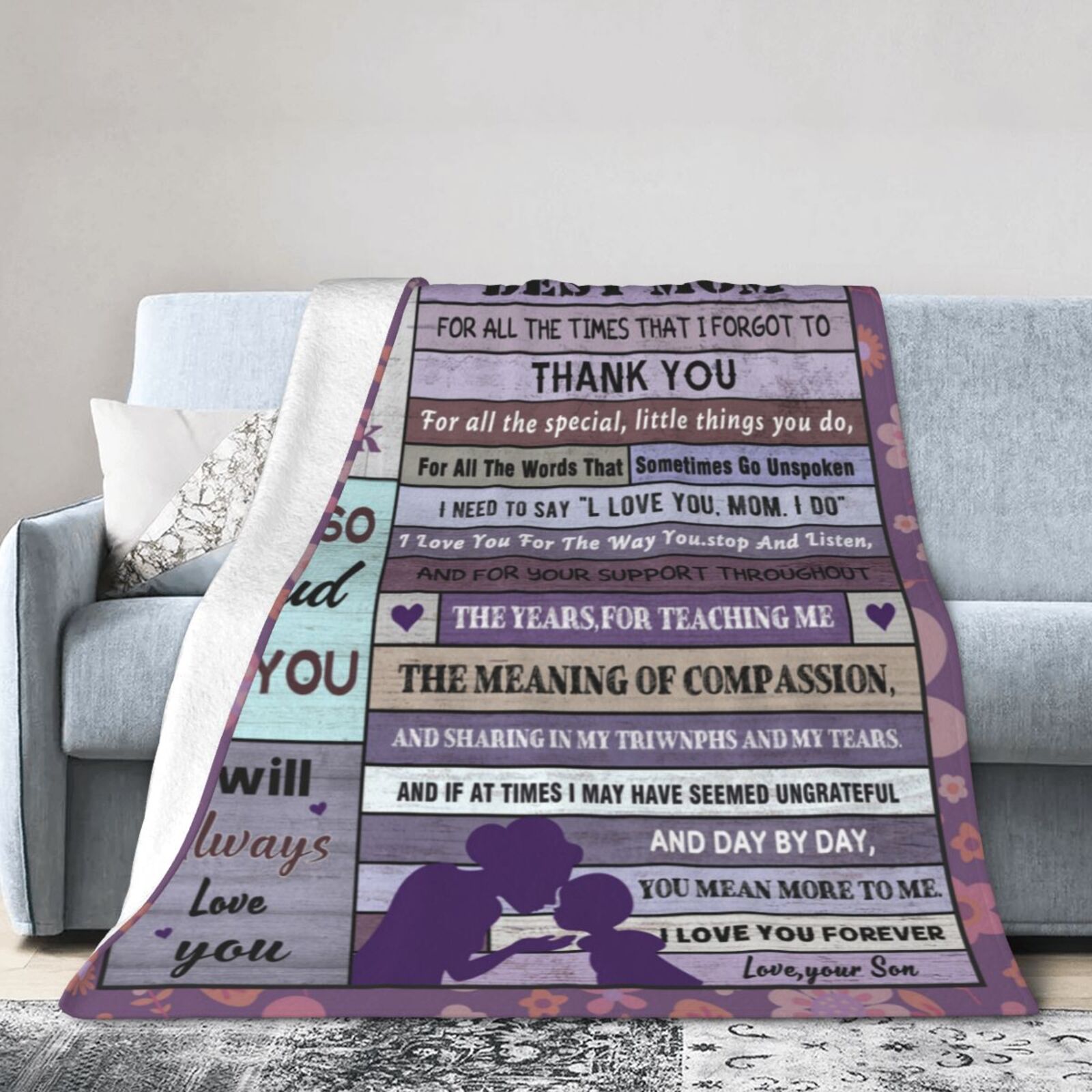 JXNUO To My Mom Purple Woodgrain Grid Bible Text Mother's Day Blanket ...