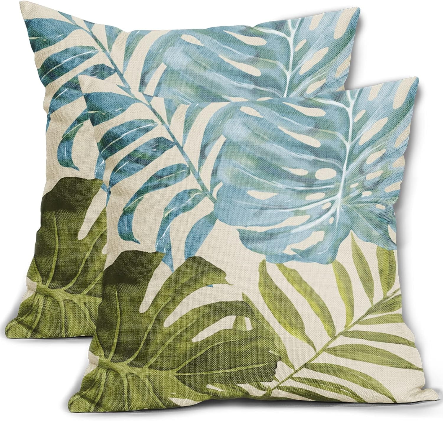 JXNUO Tropical Green Leaves Pillow Covers Modern Botanical Palm Leaf ...