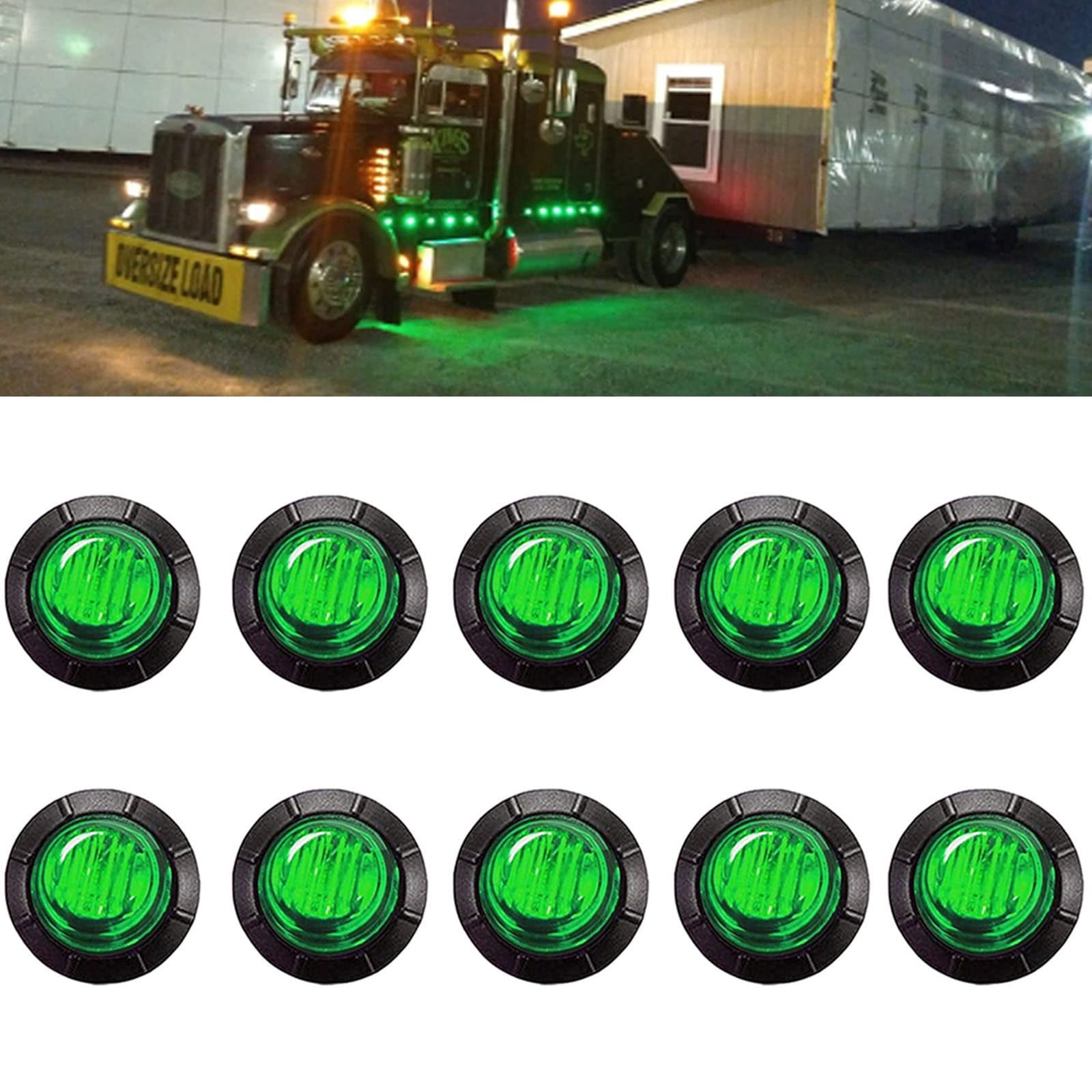 JXOFROAD 10pcs 3/4'' LED KEF16 Side Marker Lights, Green Clearance for ...