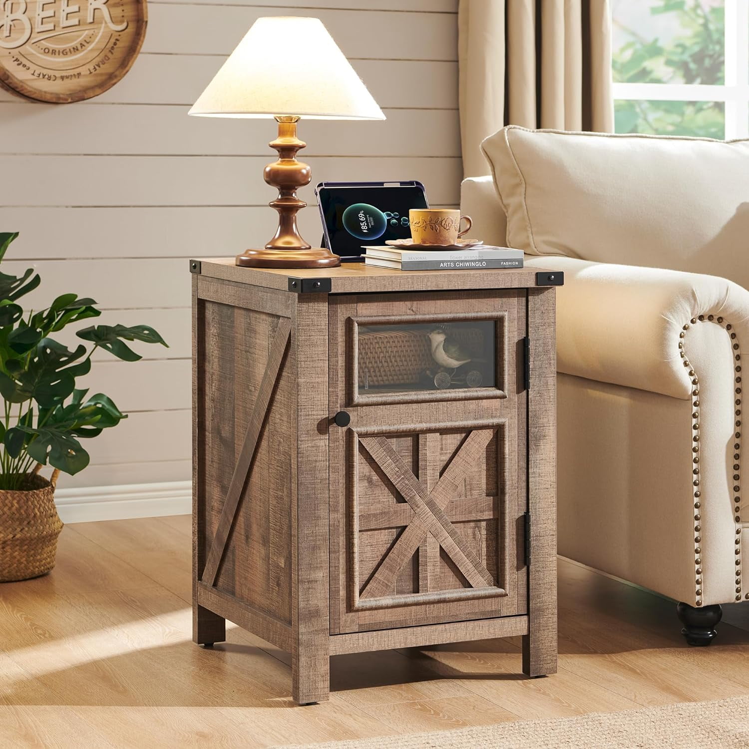 JXQTLINGMU Farmhouse End Table with Charging Station, 18'' Rustic ...