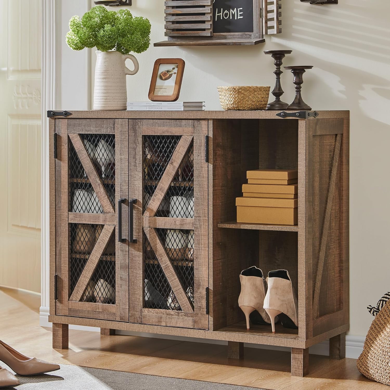 JXQTLINGMU Shoe Storage Cabinet, 38" Wide Farmhouse Shoe Cabinet with ...