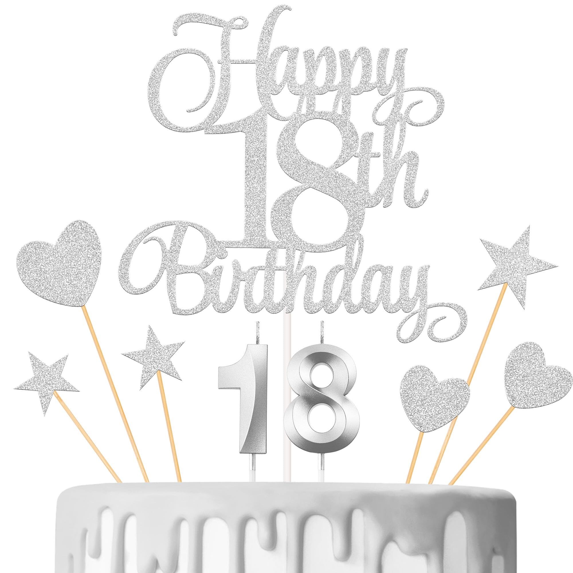 JXW 18th Birthday Cake Decorations, 18th Birthday Candles Cake Numeral ...