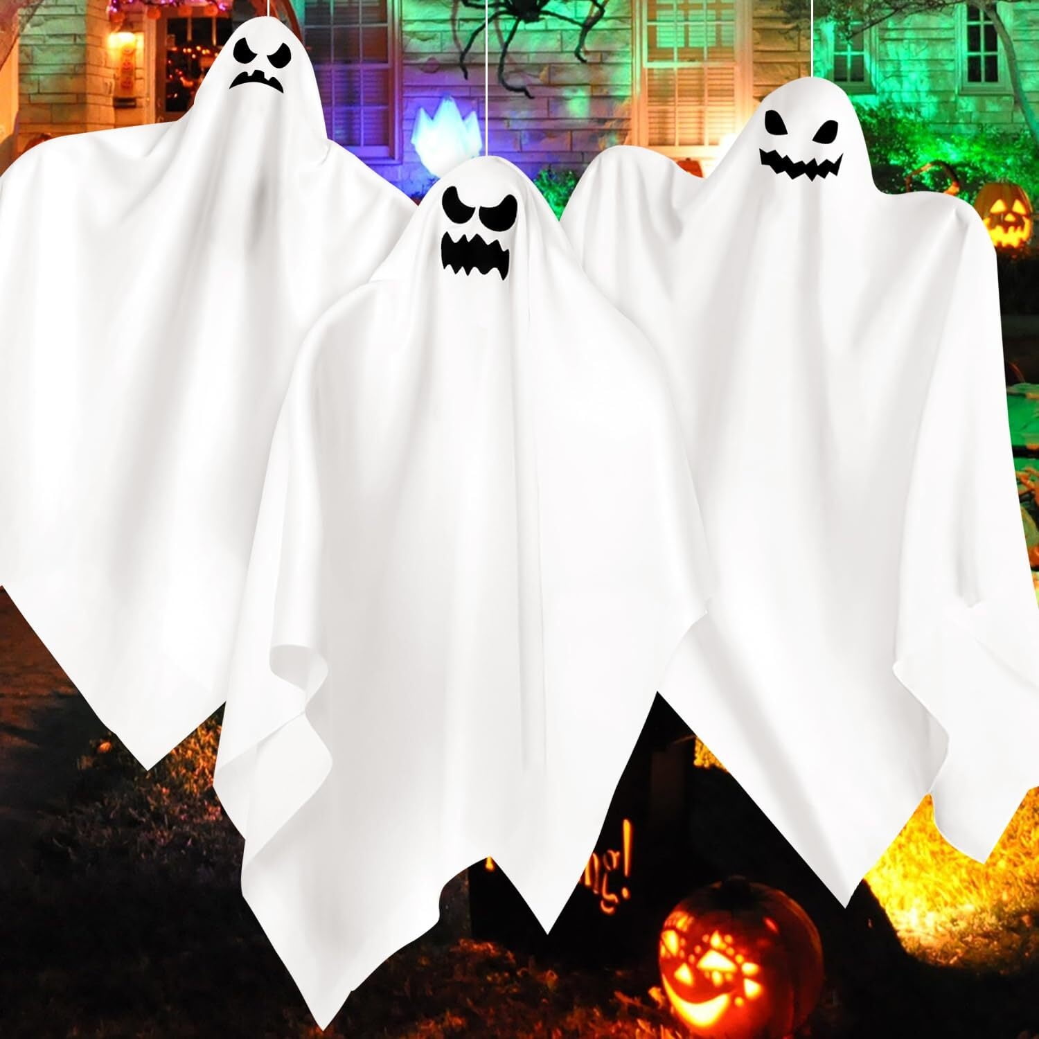 JXW 3 Pack Halloween Hanging Ghosts Decor, Outdoor Hanging Ghosts ...