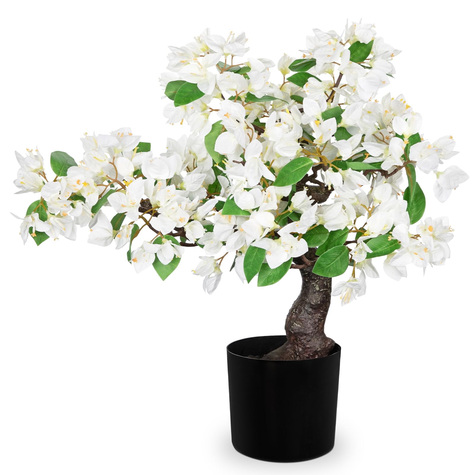 JXW Artificial Bougainvillea Flower Plant 20.8" Bougainvillea Bonsai Tree with Black Pot Silk ...