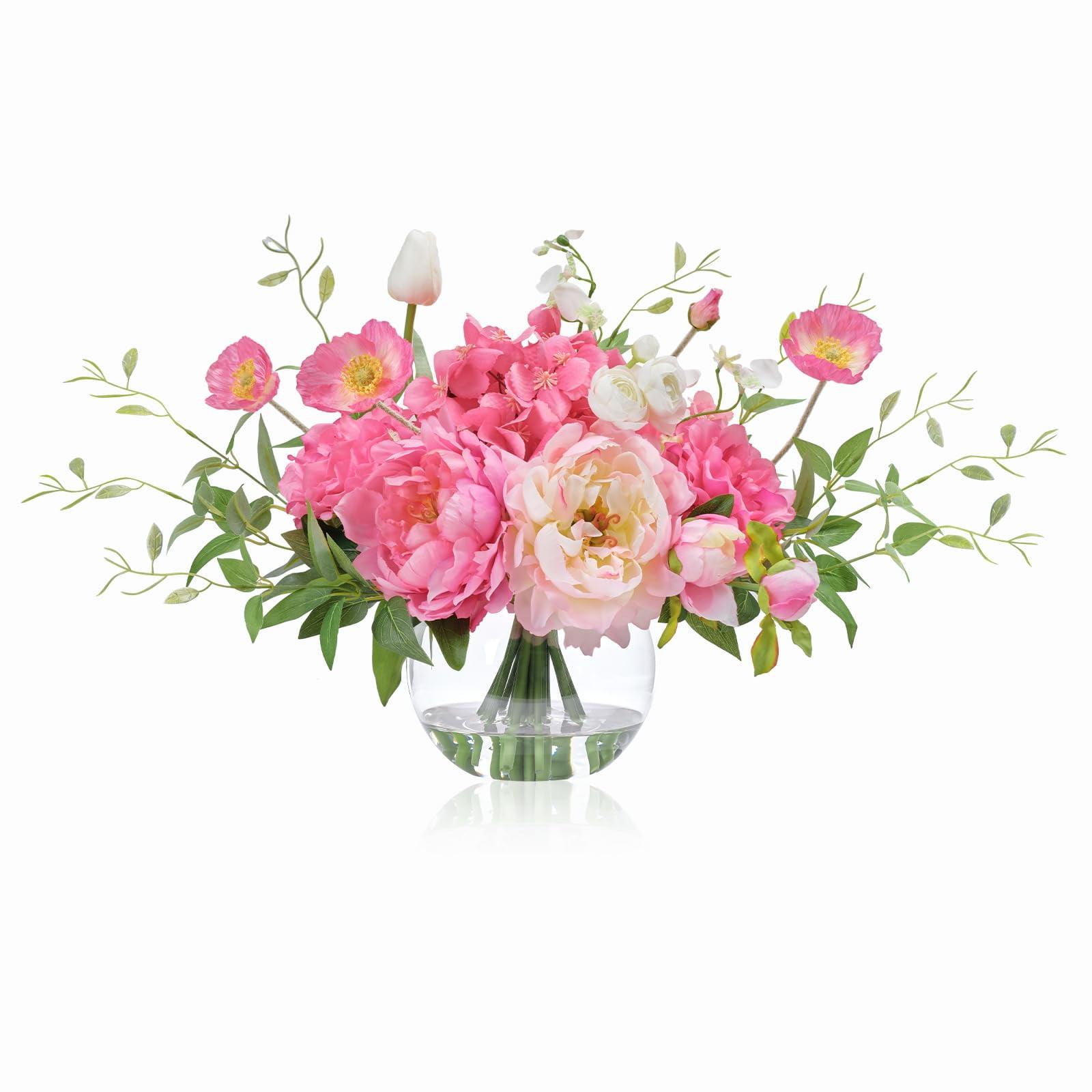 JXW Artificial Flowers with Vase, Silk Hydrangea Bouquet and Peonies ...
