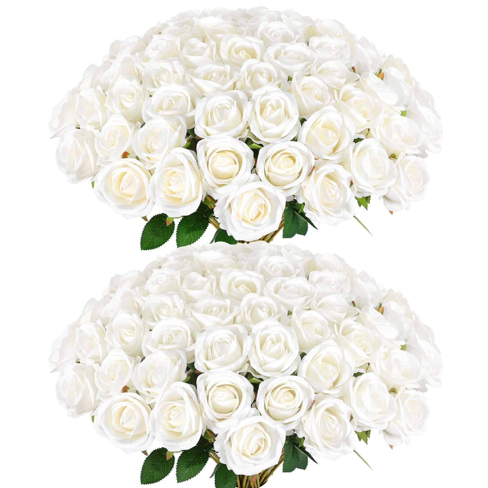 JXW Artificial Roses Bulk Velvet Silk White Roses White Roses for ...