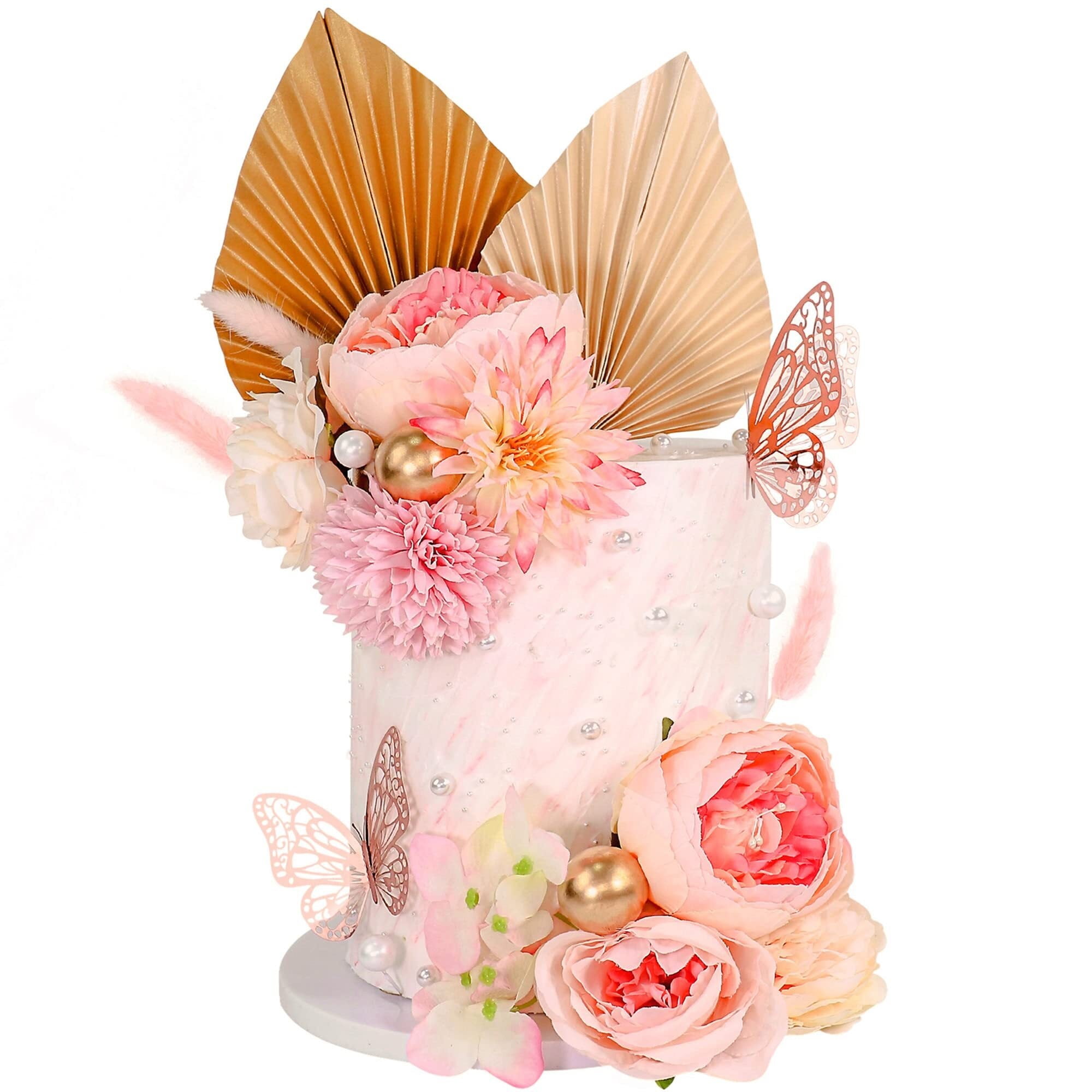 JXW Boho Cake Topper Flower Cake Toppers Flower Palm Leaves Faux ...