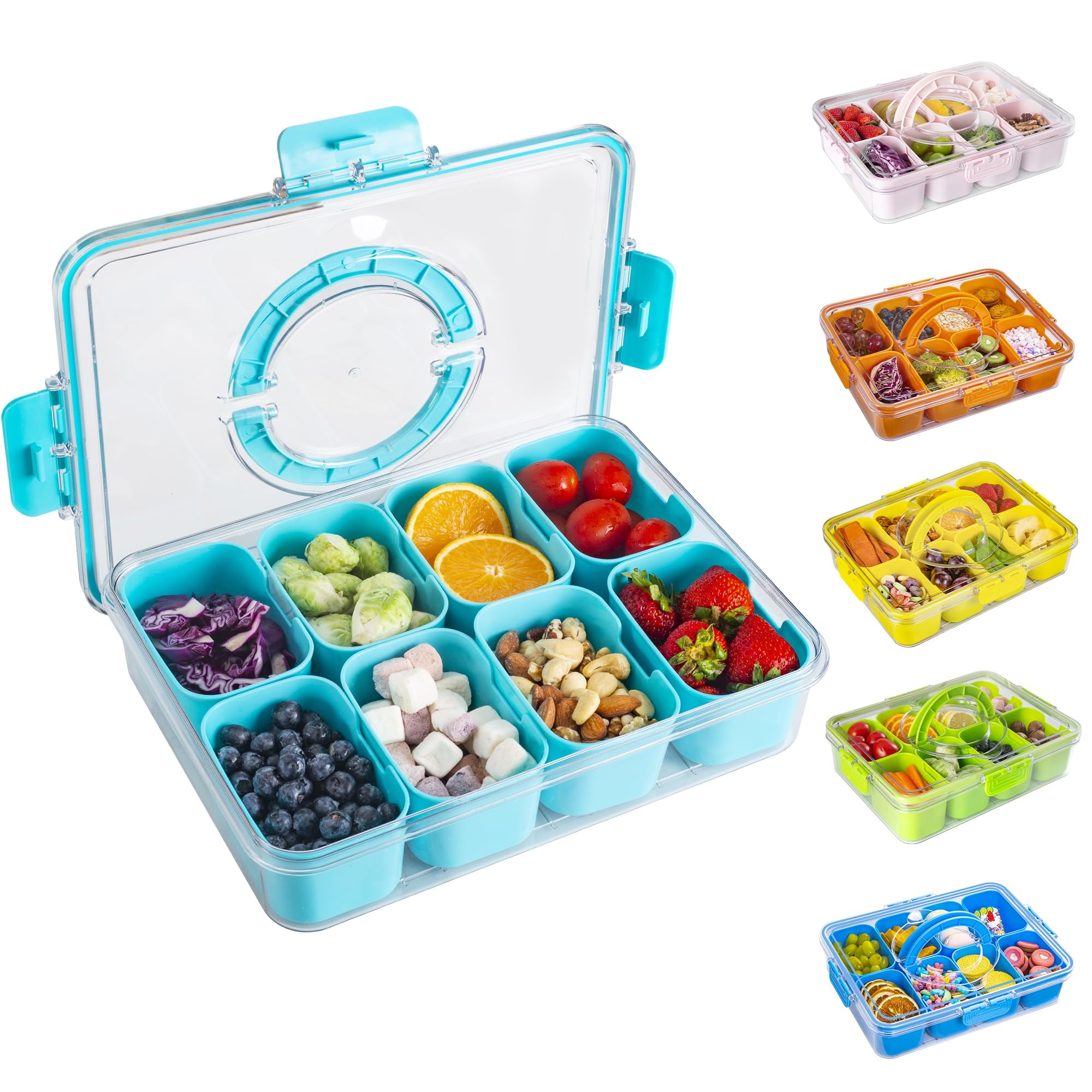 JXW Divided Snack Serving Tray with Lid and Handle travel Snackle Box ...