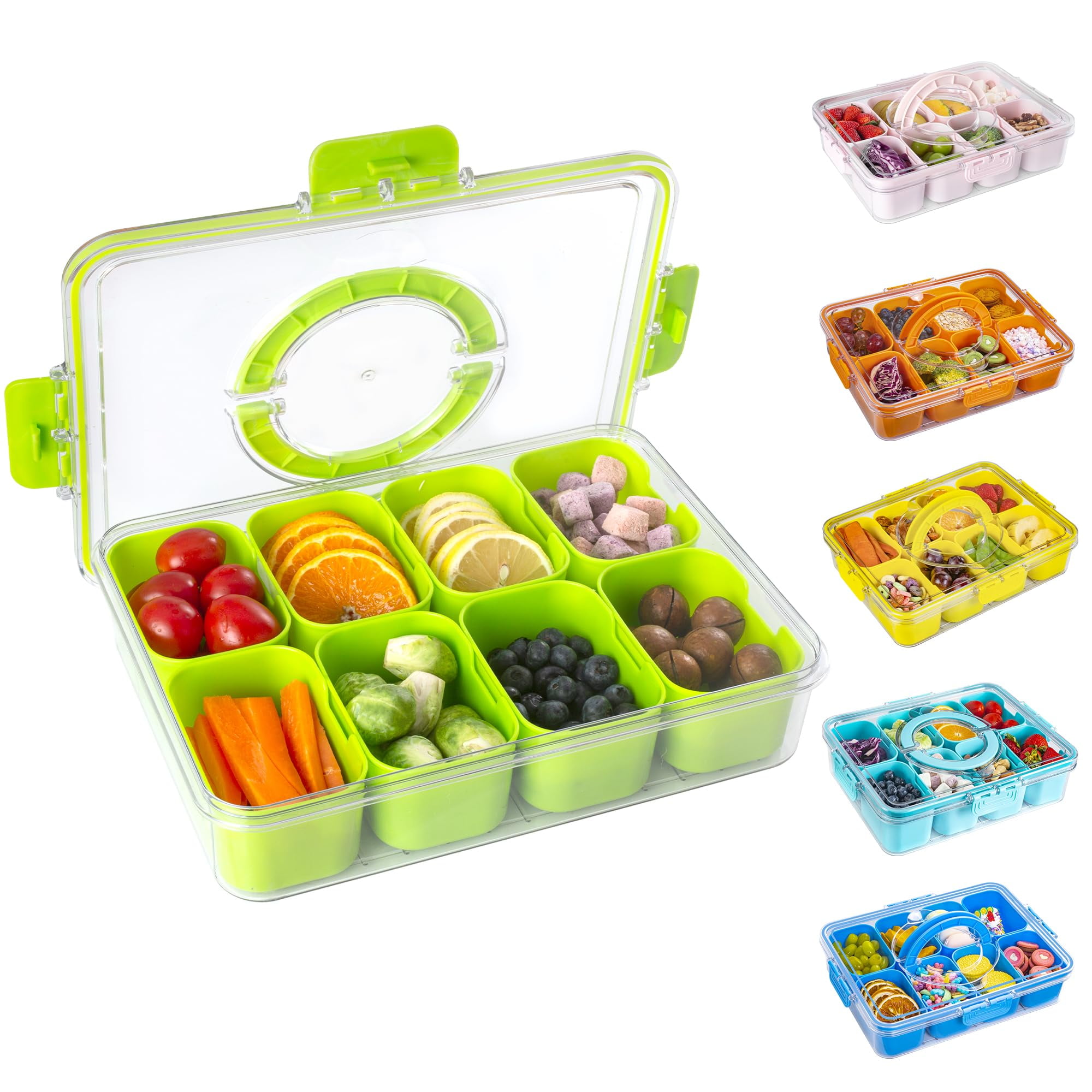 JXW Divided Snack Serving Tray with Lid and Handle travel Snackle Box ...