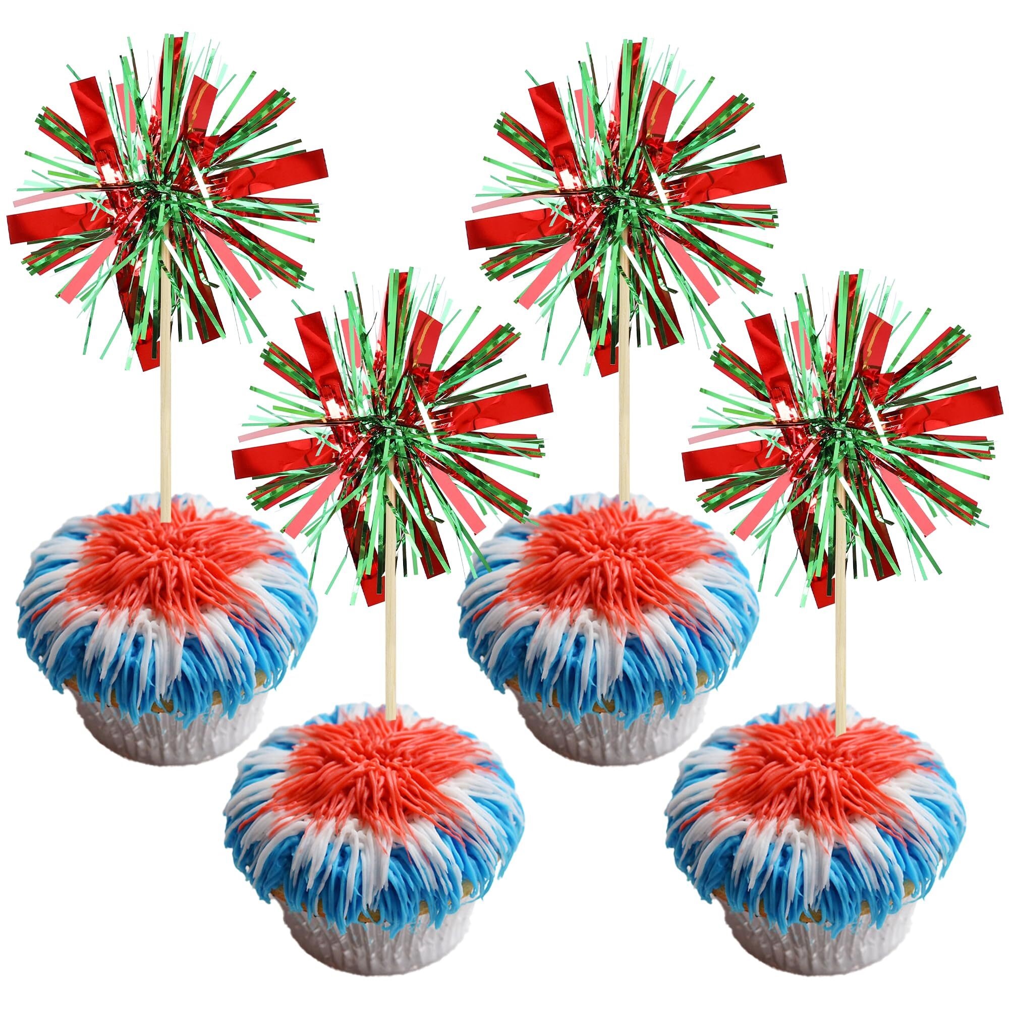 JXW Foil Firework Cupcake Toppers Happy Birthday Cake Toppers Sparkle ...