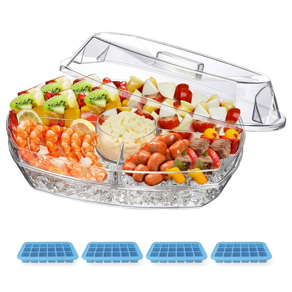 Collapsible Party Platter with Lid - Veggie/Fruit Serving Tray ...