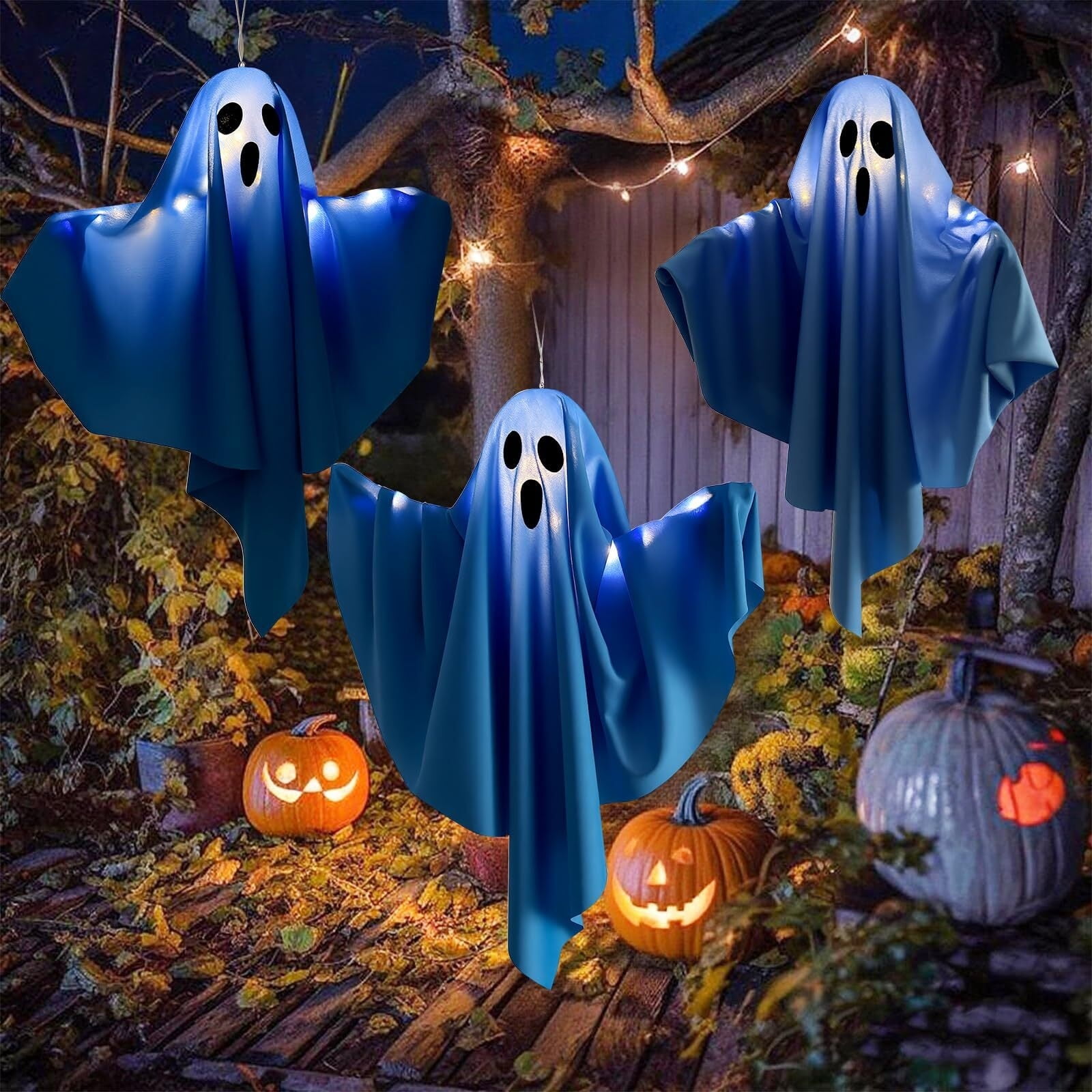 JXW Halloween Light-up Ghost Decorations, White Hanging Flying Ghosts ...