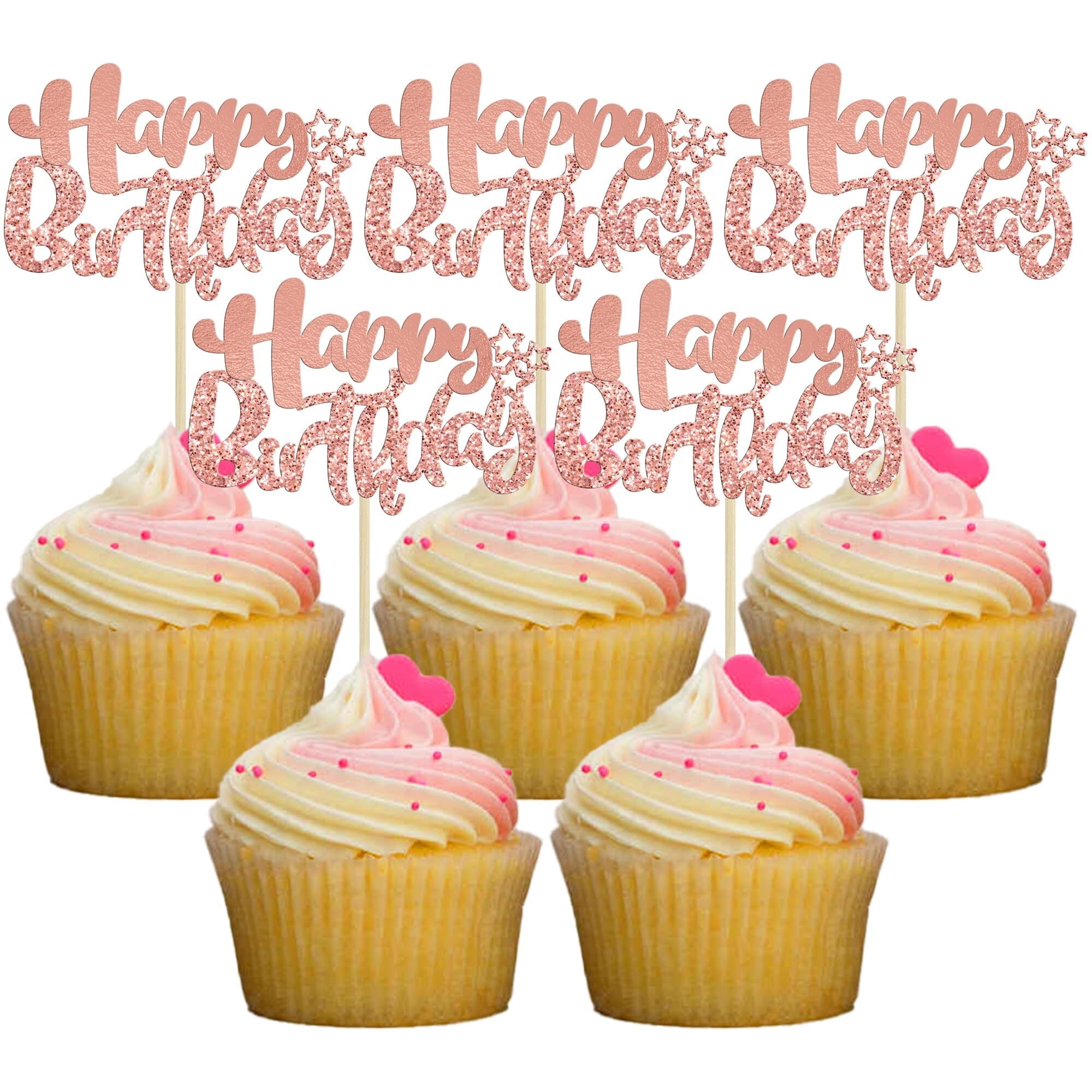 JXW Happy Birthday Cake Topper Glitter Cake Pick for Celebrating ...