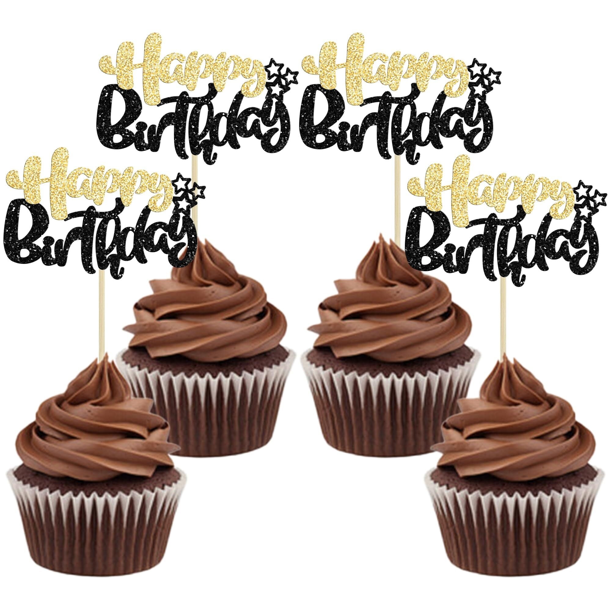 JXW Happy Birthday Cake Topper Glitter Cake Pick for Celebrating Anniversary Theme Party Cake ...